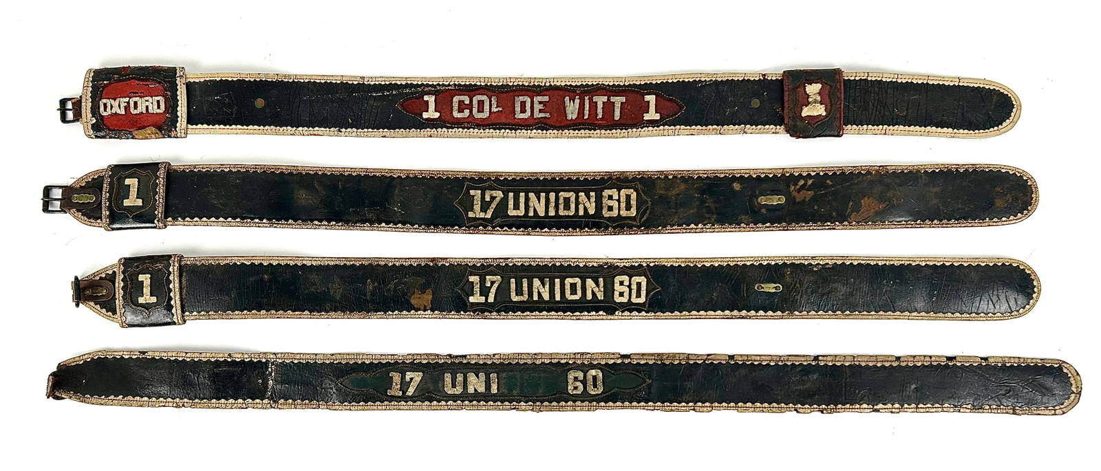 Five Leather Fireman's Parade Belts 19th Century Lengths From 40" To 42 ...