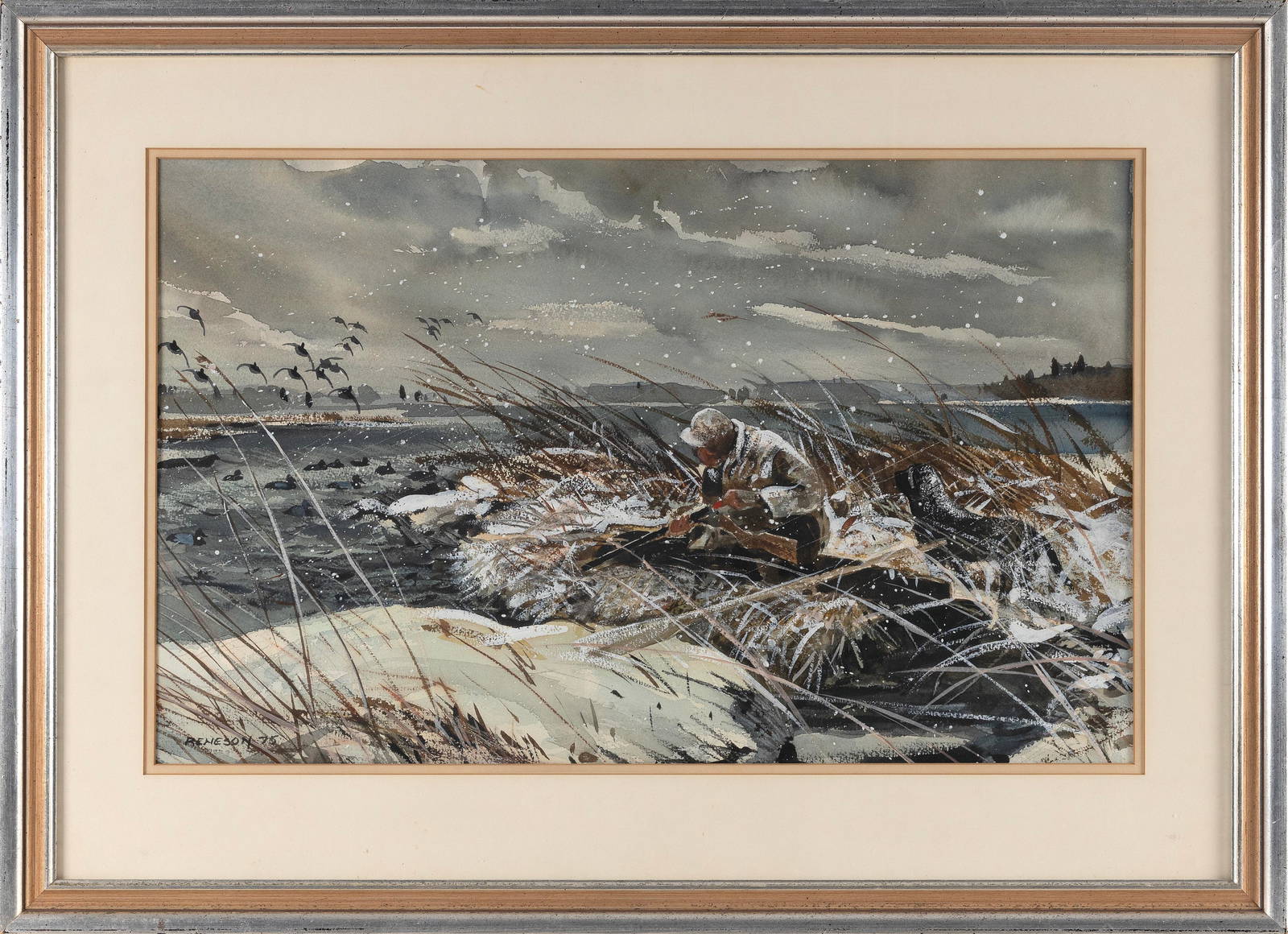 Chet Reneson (connecticut, 1934-), Winter Bird Hunting., Watercolor On ...