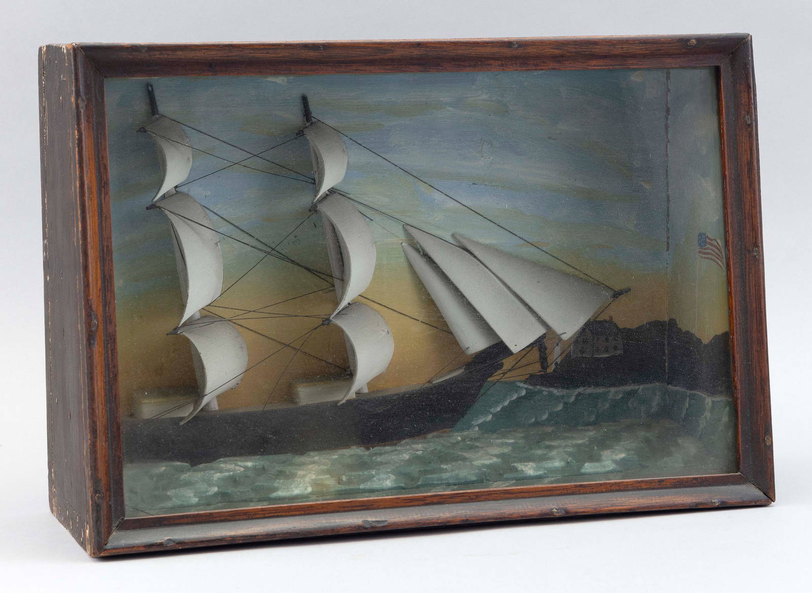 Shadow Box Model Of A Two-masted Ship 19th Century Height 9". Width 13 ...