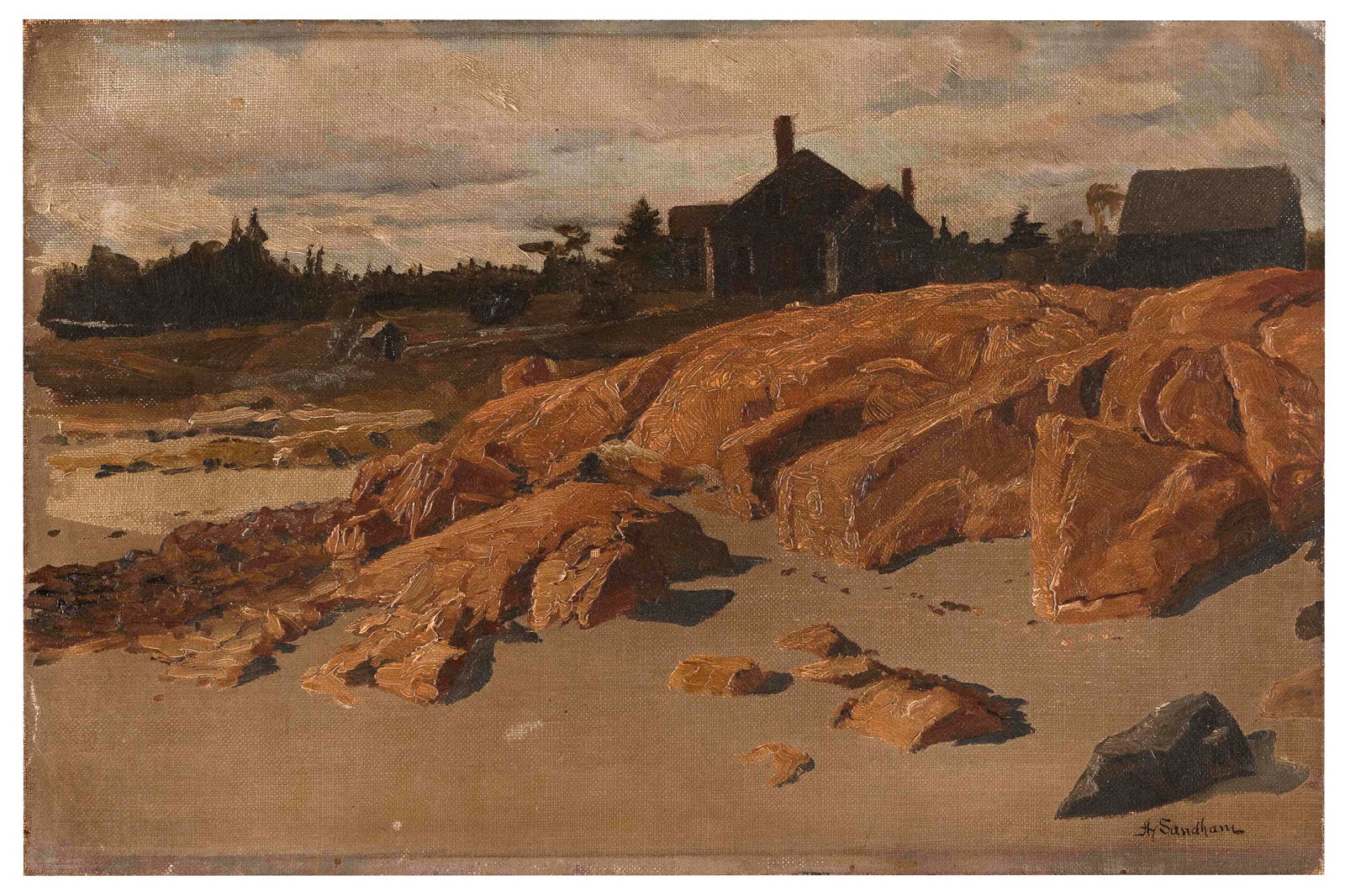 Henry Sandham (canada, 1842-1910), Rocky Beach Scene., Oil On Canvas ...
