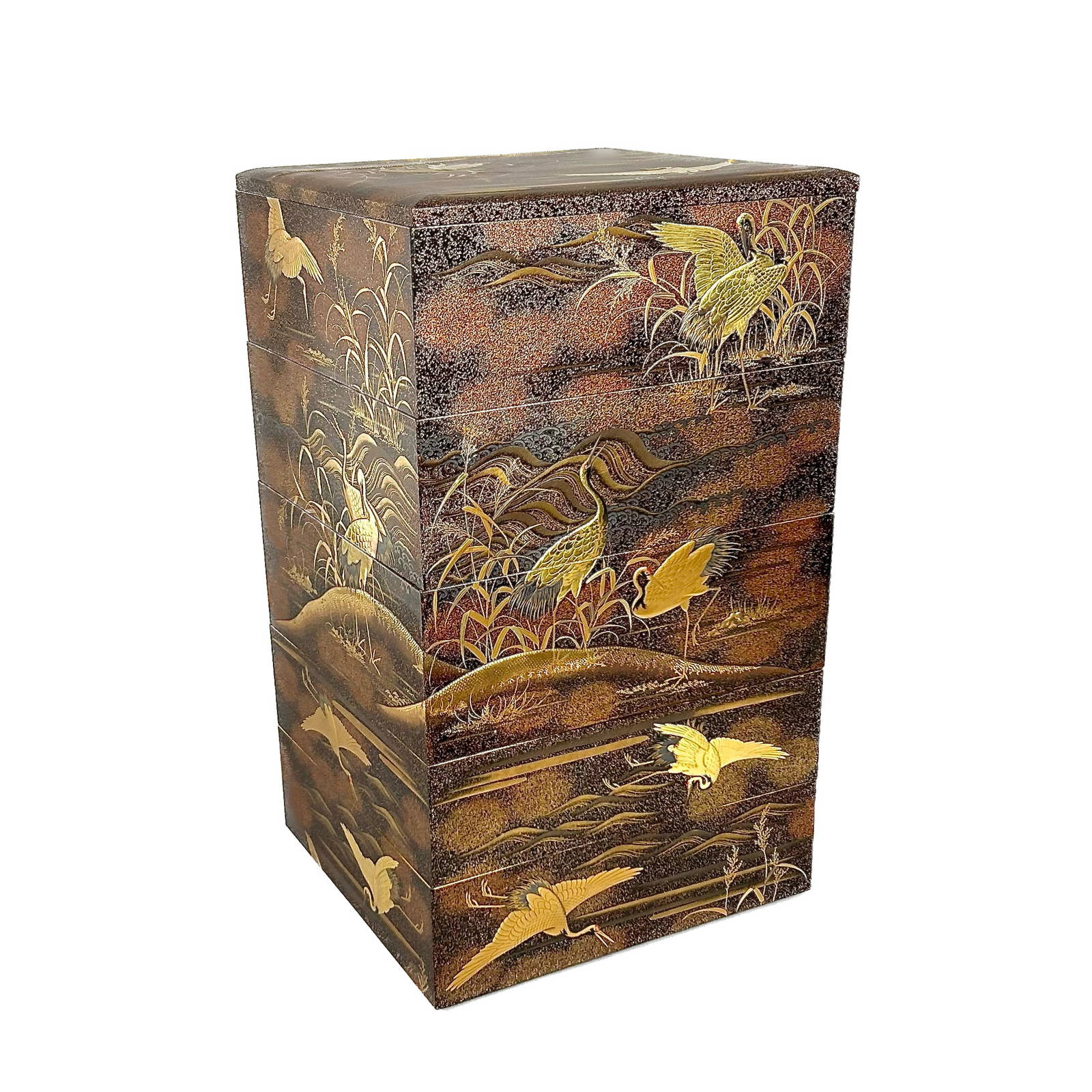 Japanese Kajikawa School Gold And Black Lacquer Five-section Bento-bako ...