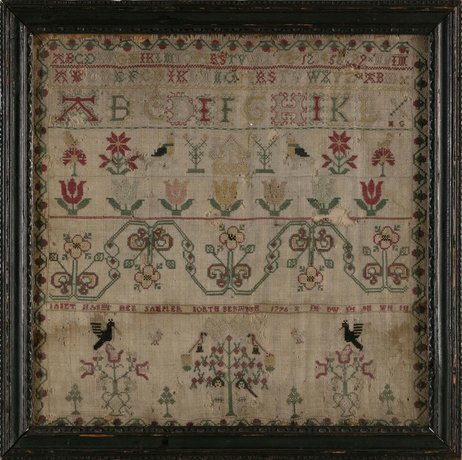 Needlework Sampler, Possibly Pennsylvania Dated 1798 12" X 12". Framed ...