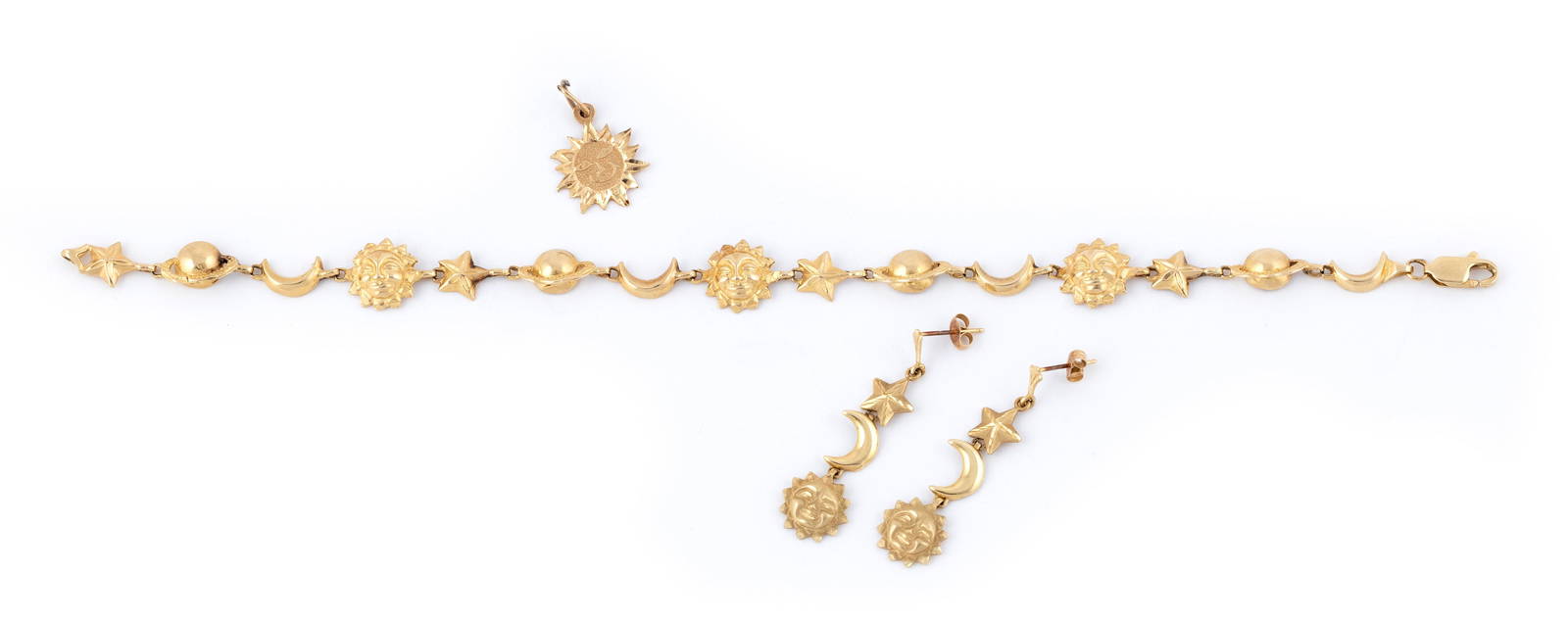 Three-piece Suite Of 14kt Yellow Gold Sun, Moon And Stars Jewelry ...