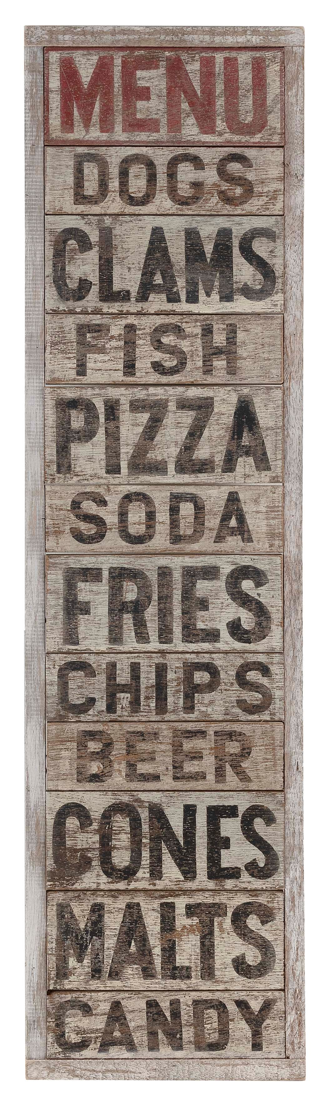 Wooden "menu" Sign Contemporary Height 40". Width 10.75". Auction