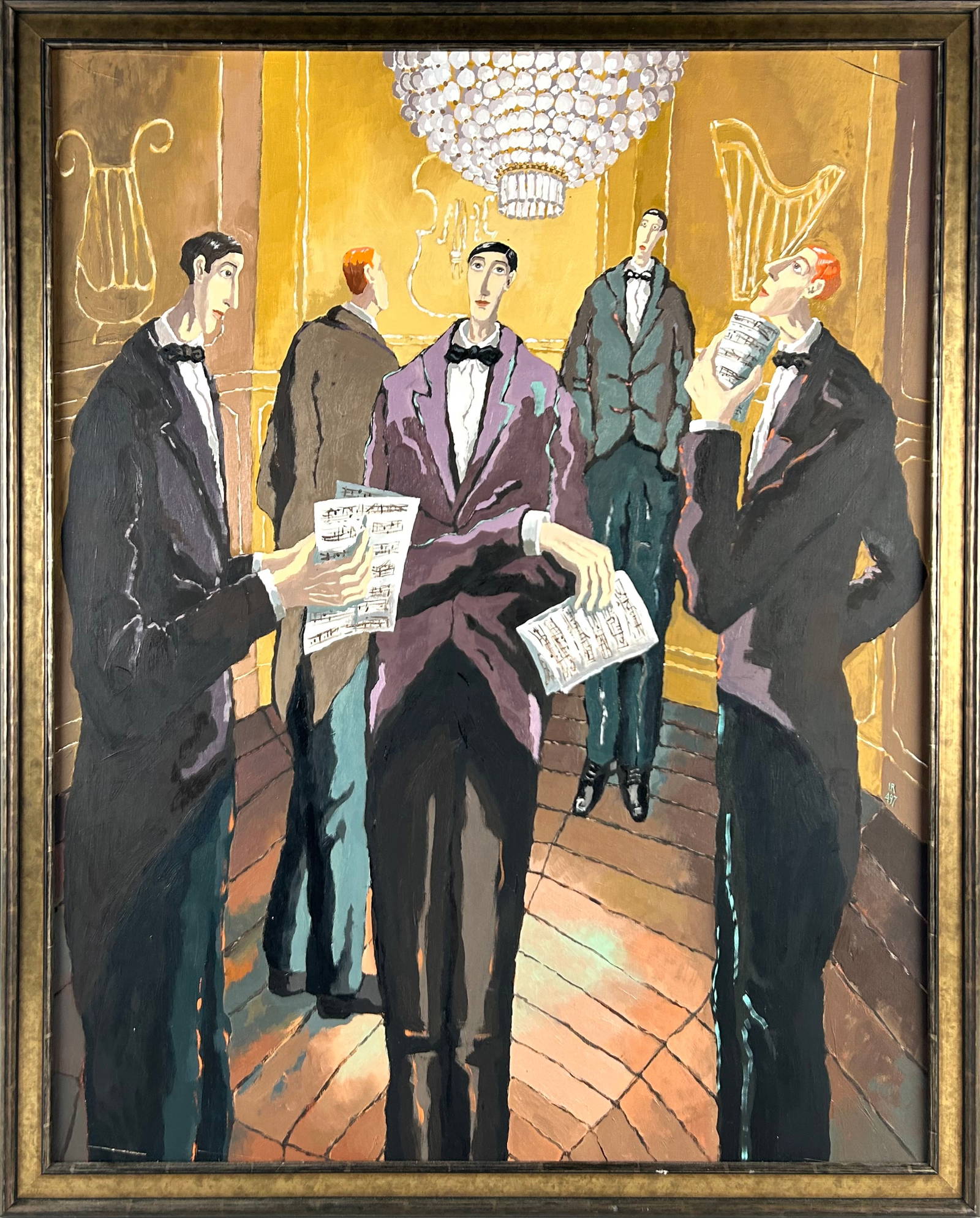 Painting Of Musicians In A Ballroom Contemporary Oil On Canvas, 36" X ...