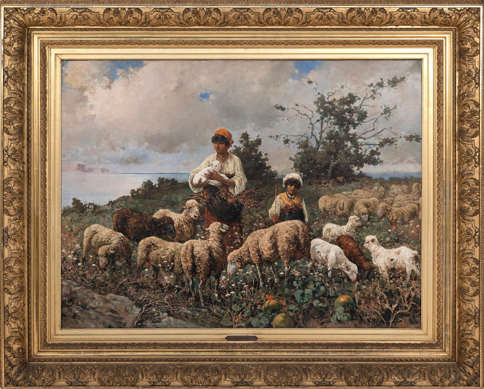 Giuseppe Gabani (italy, 1846-1899), Tending The Flock., Oil On Canvas ...