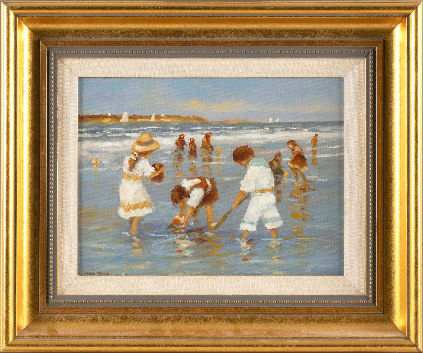 Vernon George Broe (maine/illinois, 1930-2011), Beachcombing., Oil On ...