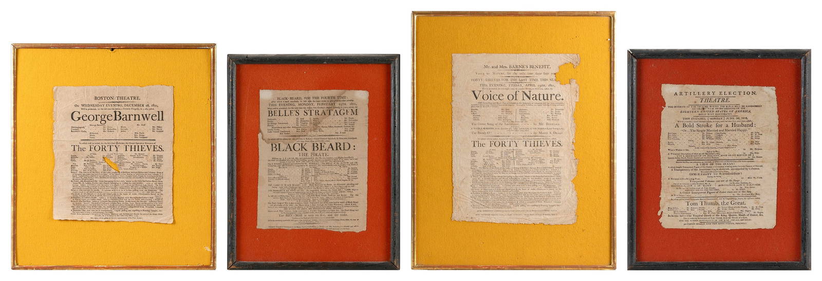 Four Theater Broadsides Early 19th Century Largest 13" X 10". Auction
