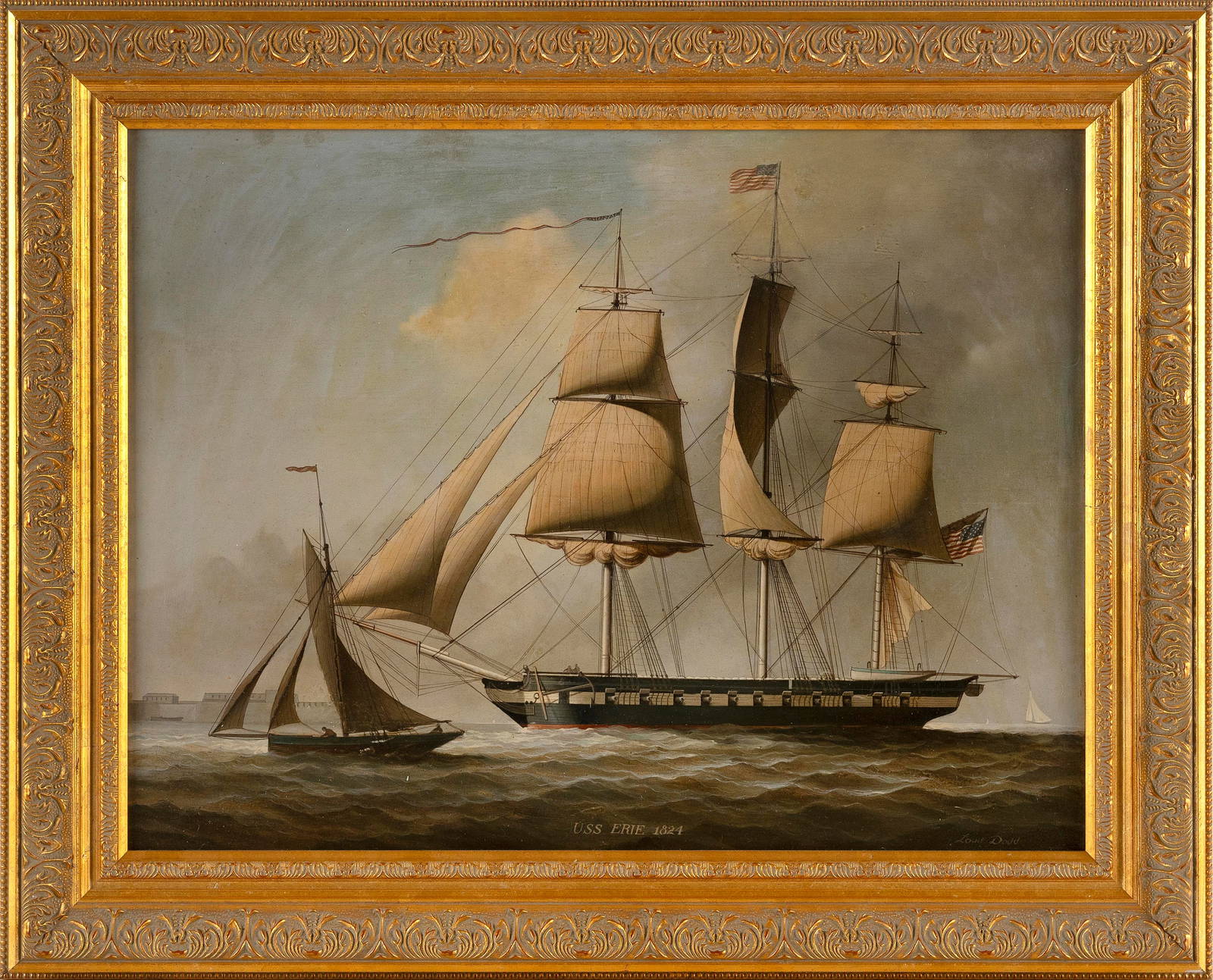 Louis Dodd (united Kingdom, 1943-2006), "the Uss Erie 1824"., Oil On ...