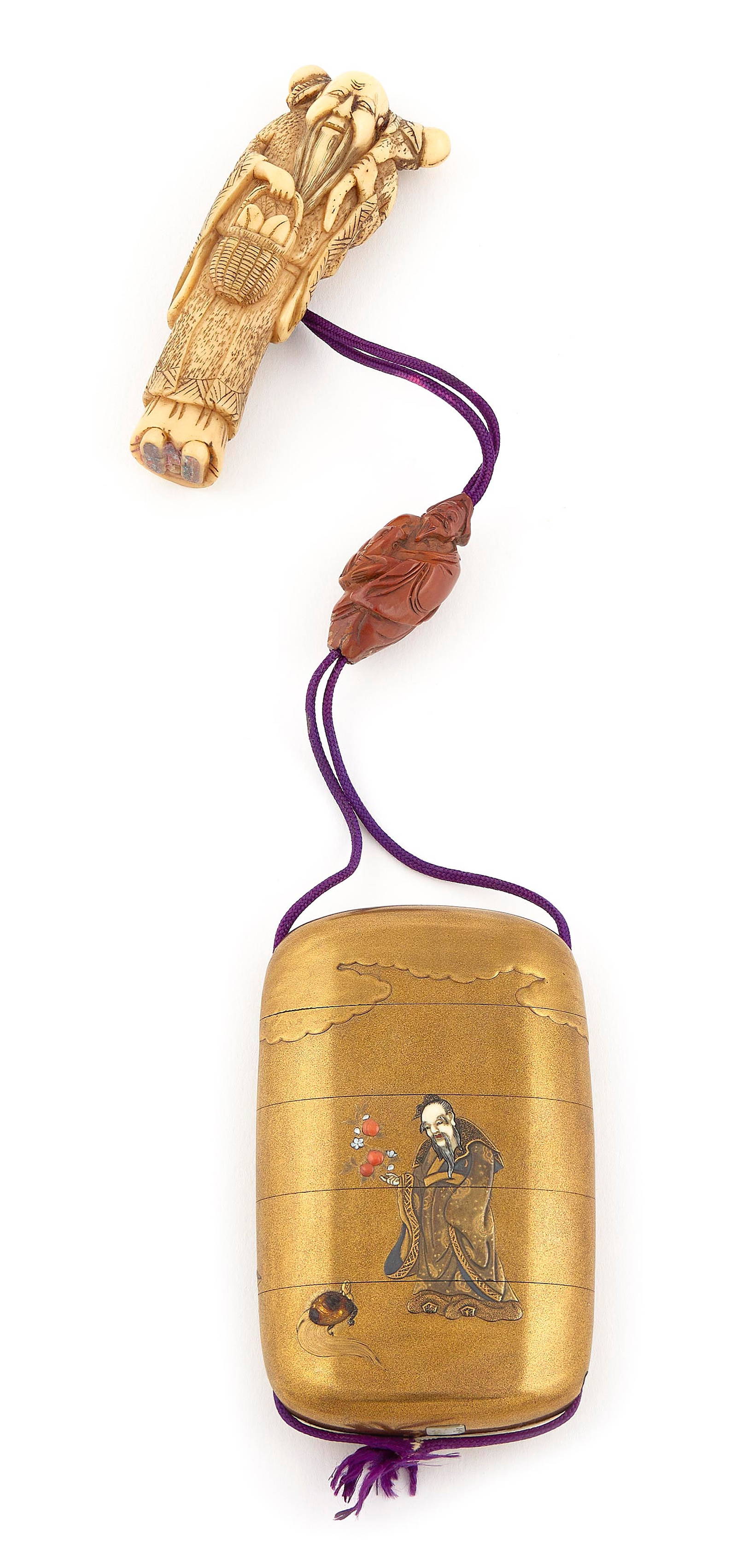 Japanese Gilt Lacquer Shokasai Inro With Shibayama Inlay Mid-19th ...