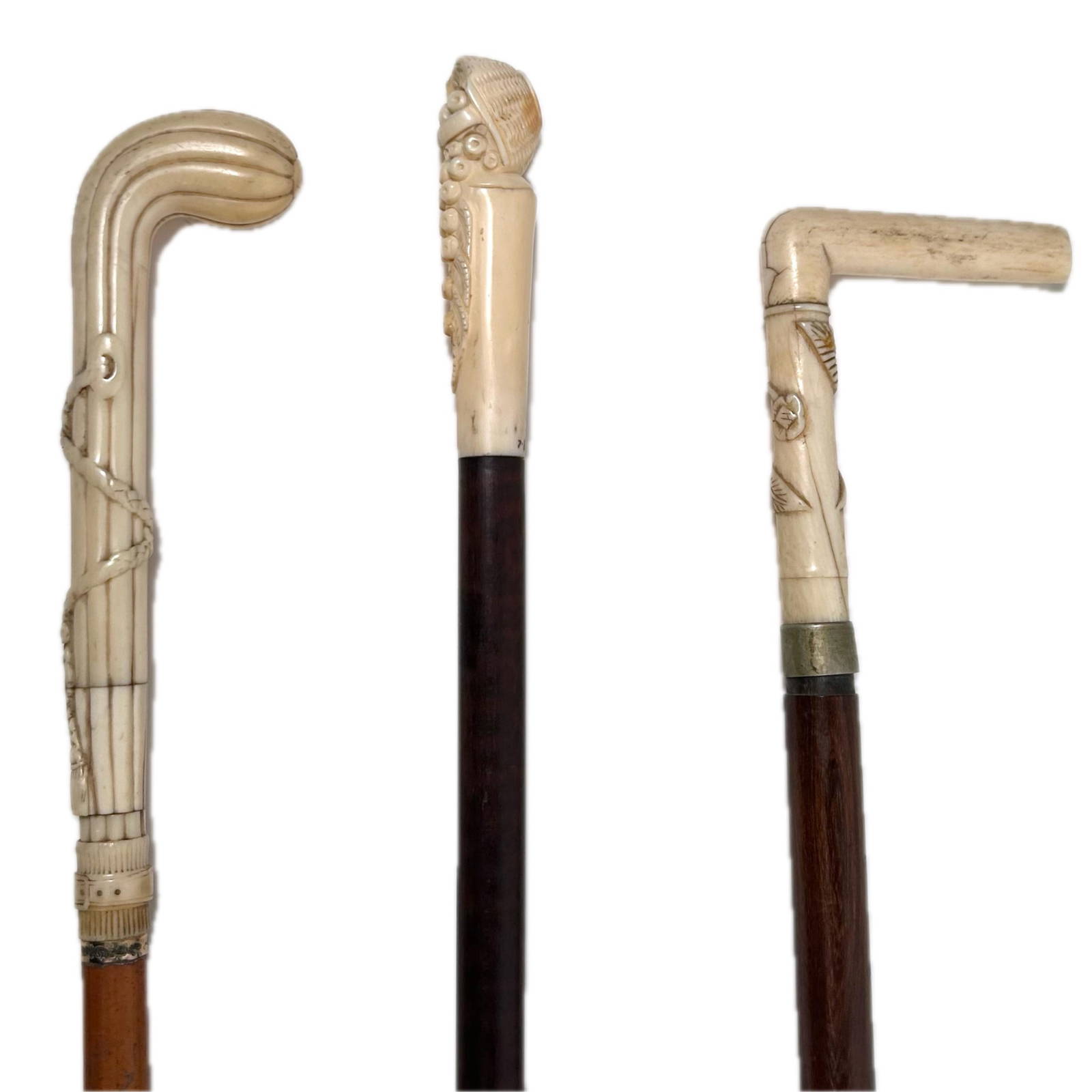 Three Carved Ivory-handled Canes 19th/early 20th Century Auction