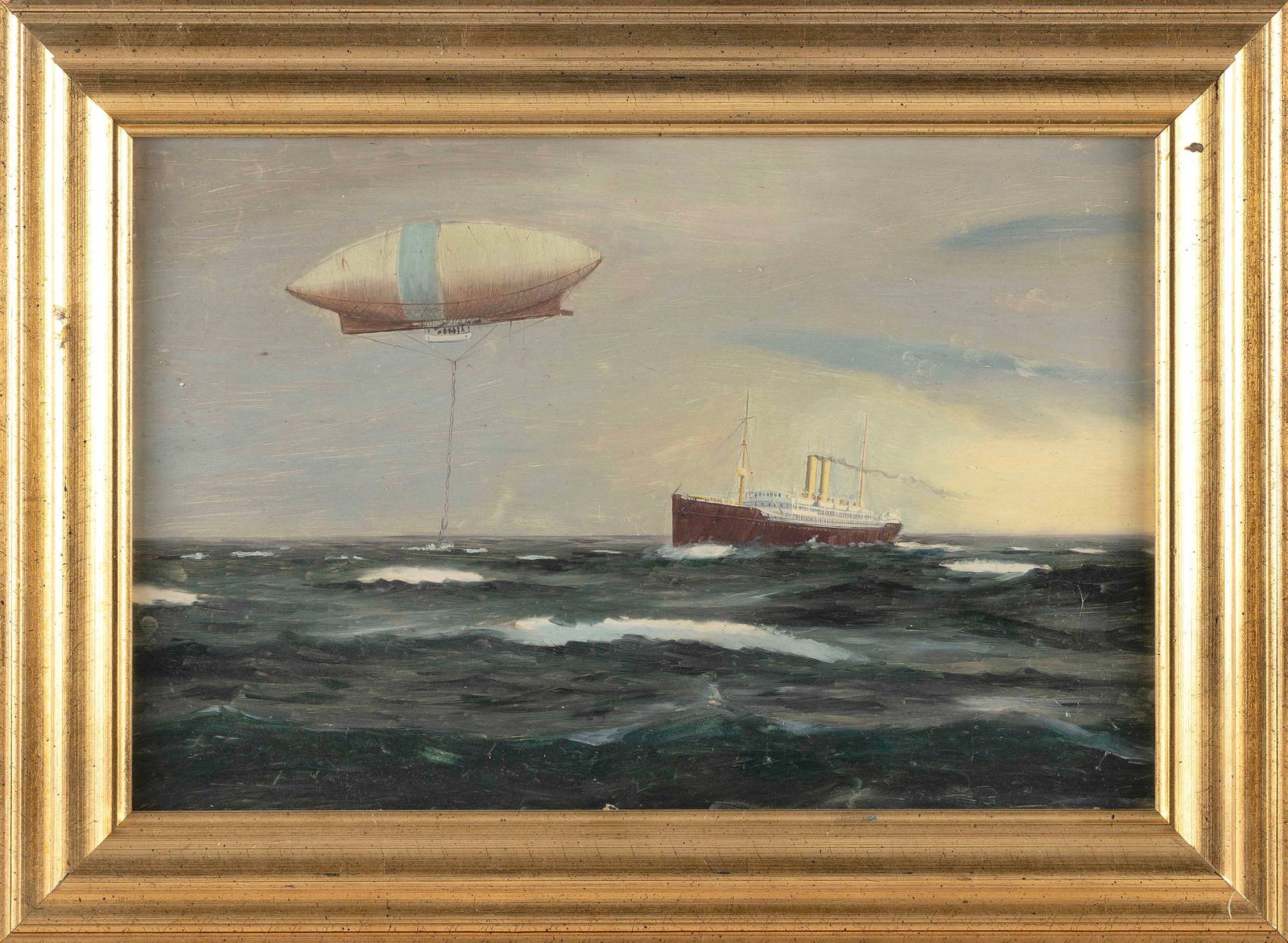 American School (early 20th Century,), Seascape With A Zeppelin And An ...