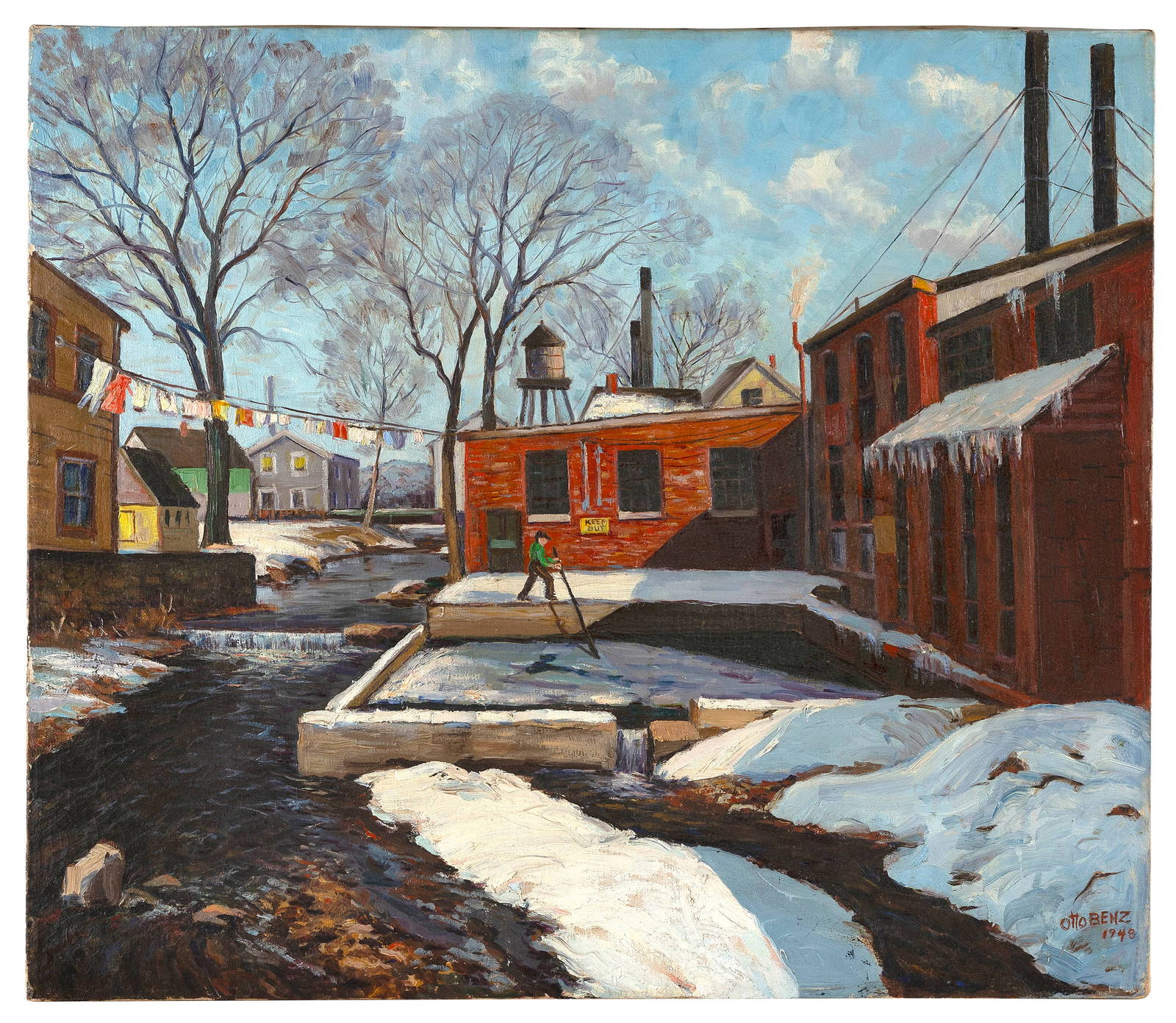 Otto Benz (new Jersey, 1882-), Winter Scene With Factory., Oil On ...