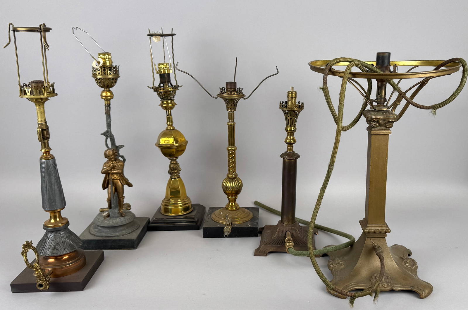 Six Metal Gas Table Lamps 19th/early 20th Century Heights From 13.5" To ...