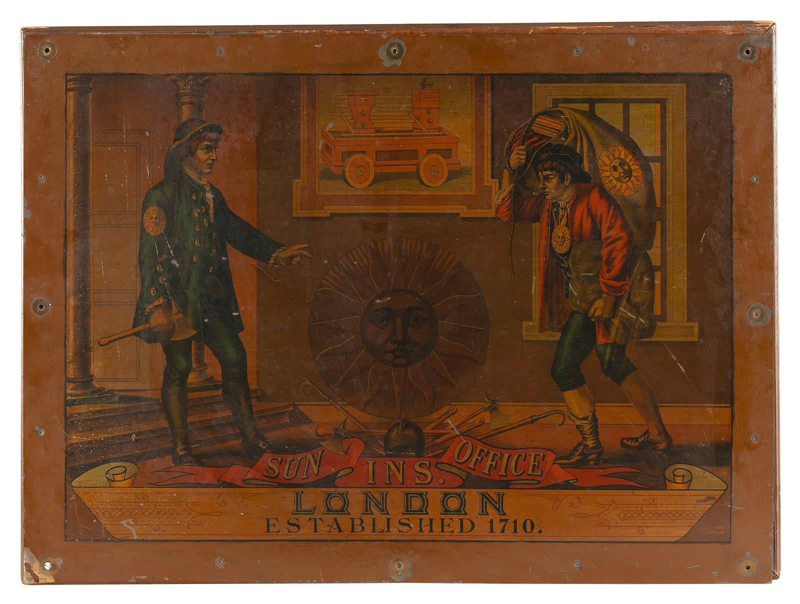 Sun Fire Insurance Office Tin Lithographed Sign 19th Century Height 23. ...