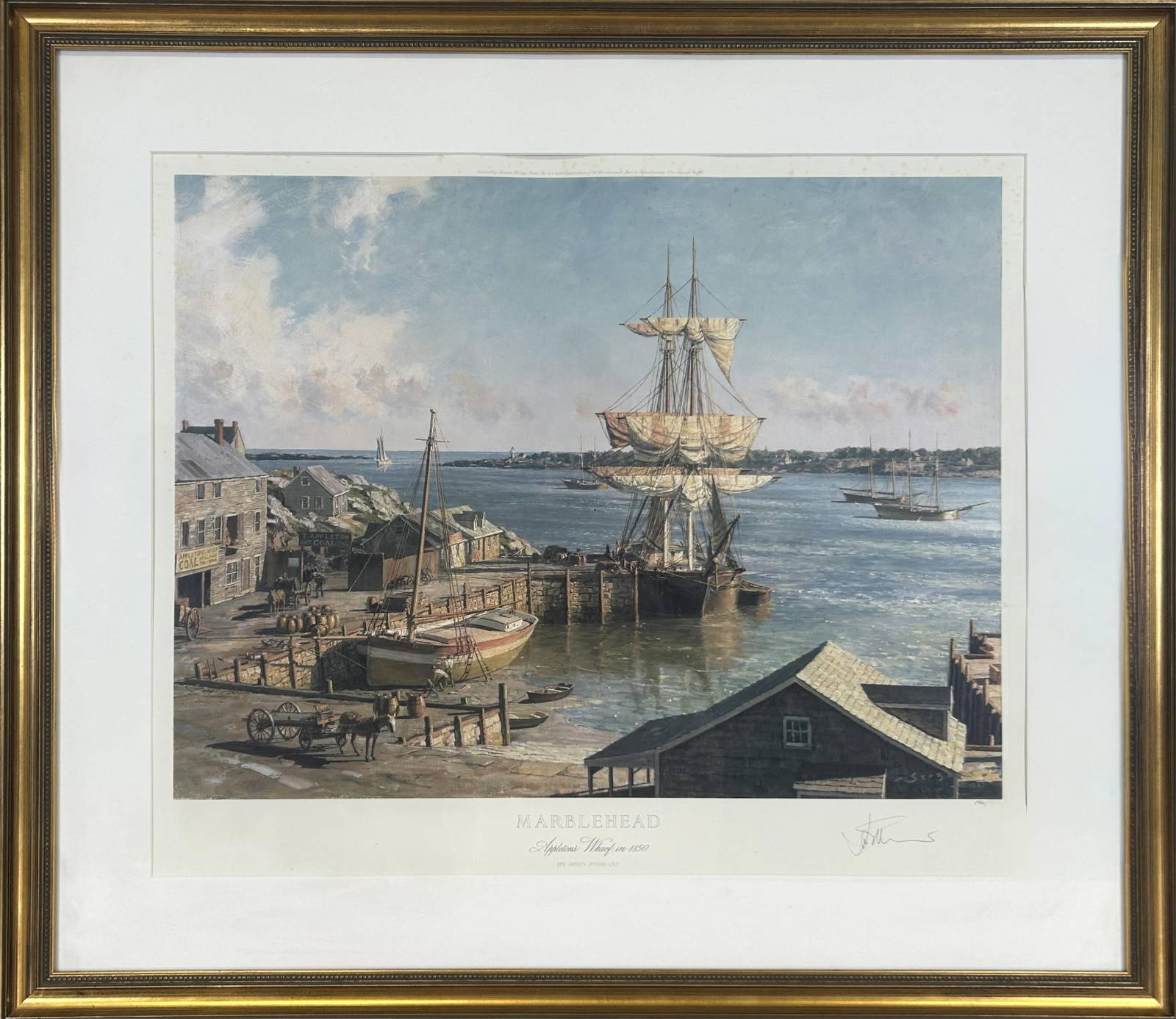 John Stobart (massachusetts/florida/england, 1929-2023), "marblehead, Appleton's Wharf In 1850 ...