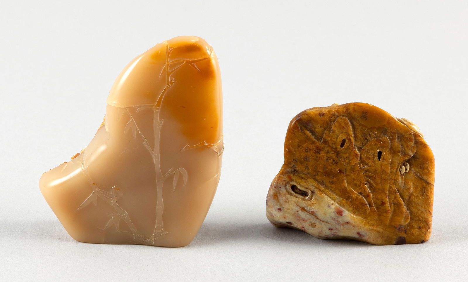 Two Chinese Carved Shoushan Stone Mountains 19th Century Auction