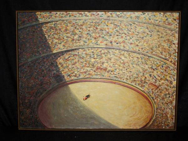Oil On Canvas Bullfight Arena Monogrammed Mf