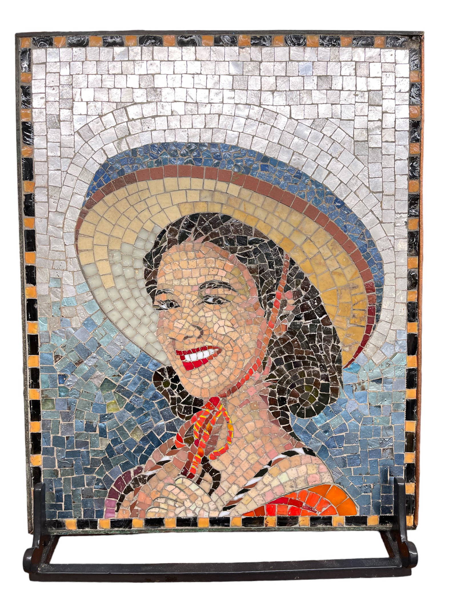 A VINTAGE GLASS MOSAIC TILE FEATURING A SPANISH YOUNG LADY (#202304161 ...