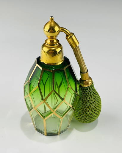 A Vintage Gilded Green Gradient Glass Perfume Bottle