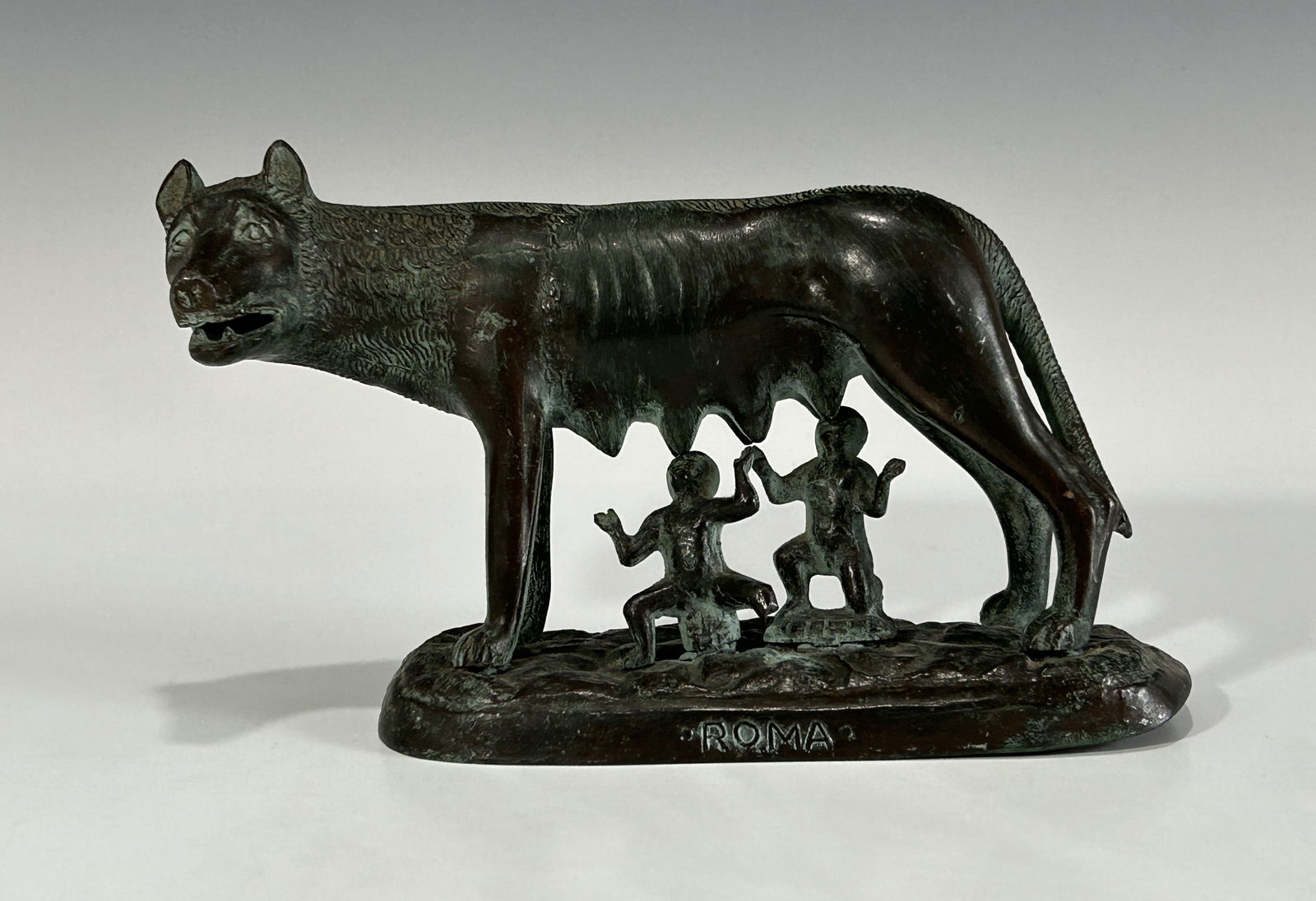 An Antique Bronze Statue, Lupa Capitolina She-wolf With Romulus And ...