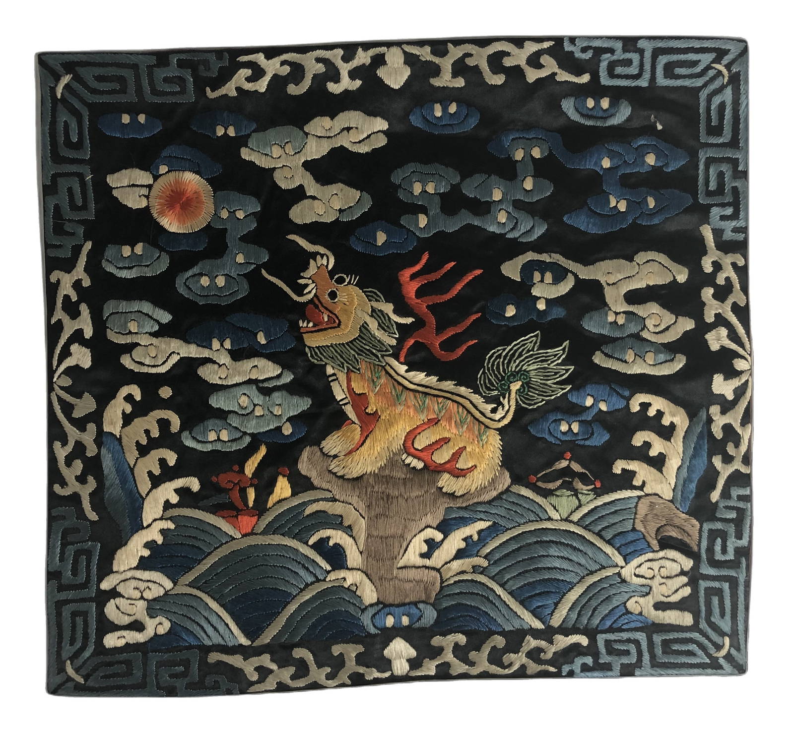 A Chinese Qing Dynasty Embroidered Silk Military First Rank Badge Auction