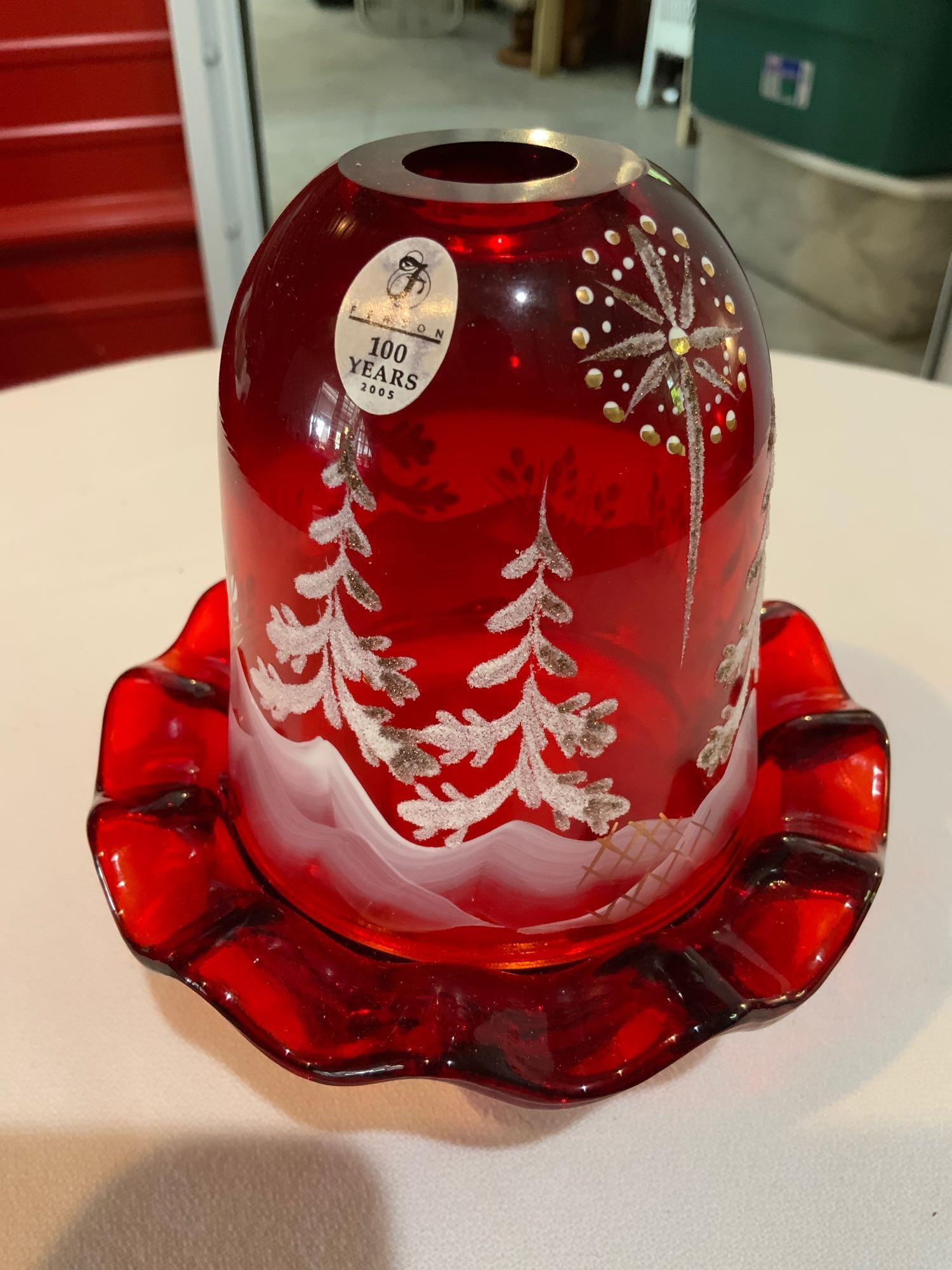 Fenton Ruby Red Hand Painted Fairy Lamp Hundred Year