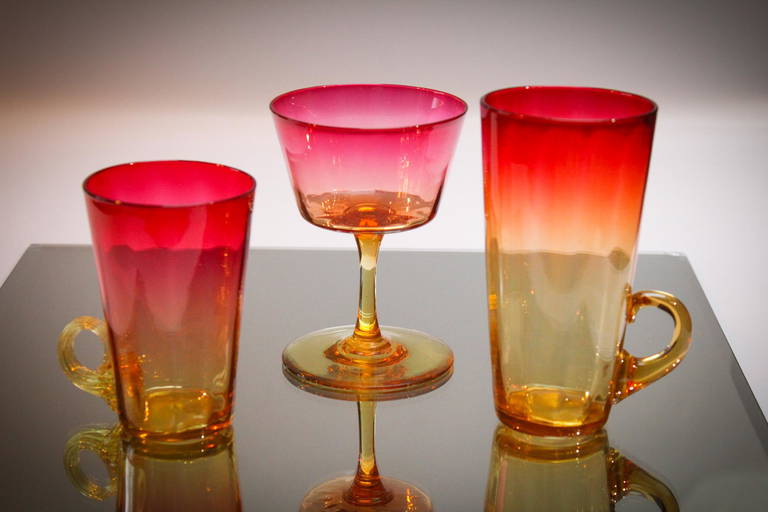 3 Pc Lot Victorian Amberina Glass