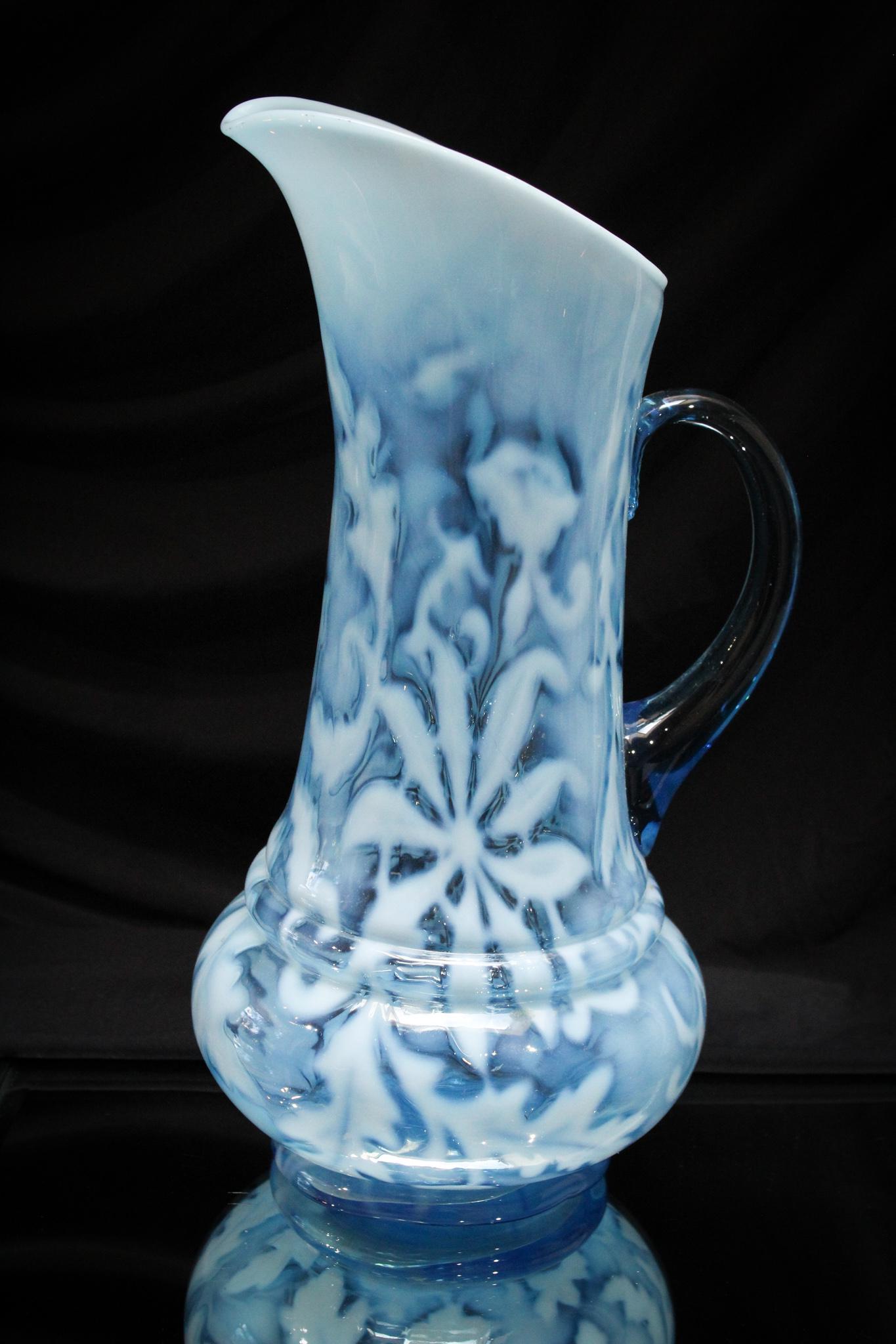 Beautiful Blue Opalescent Northwood Poinsettia Water Pitcher