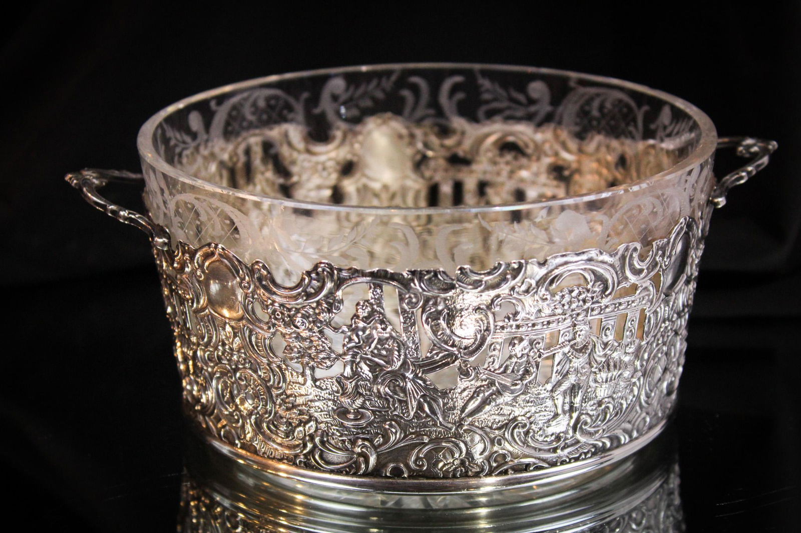 Brand Hier Co. Sterling Silver Etched Glass Ice Tub
