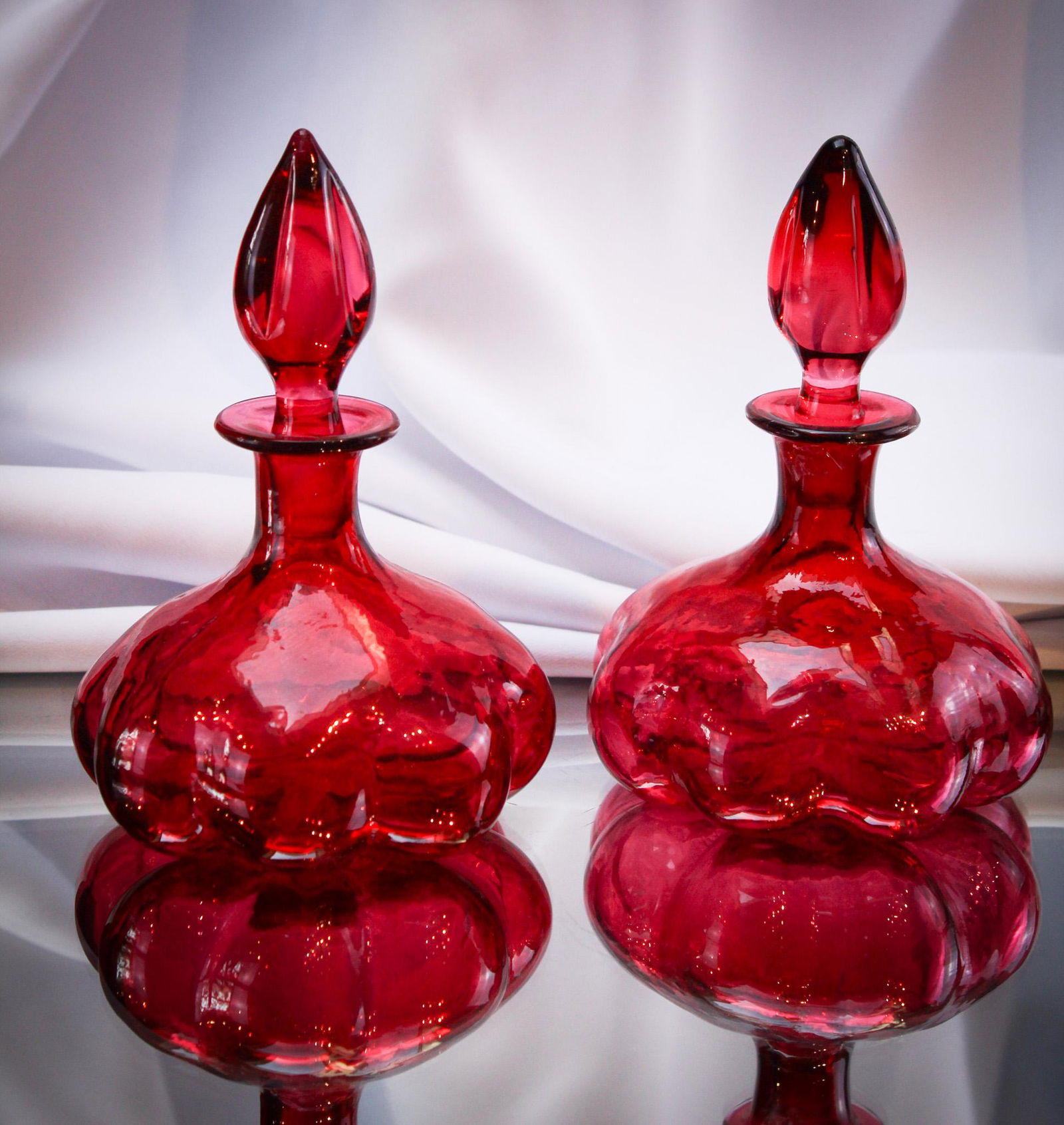 Pr. 6" Steuben Glass Gold Ruby Cologne Bottles Shape # 1455