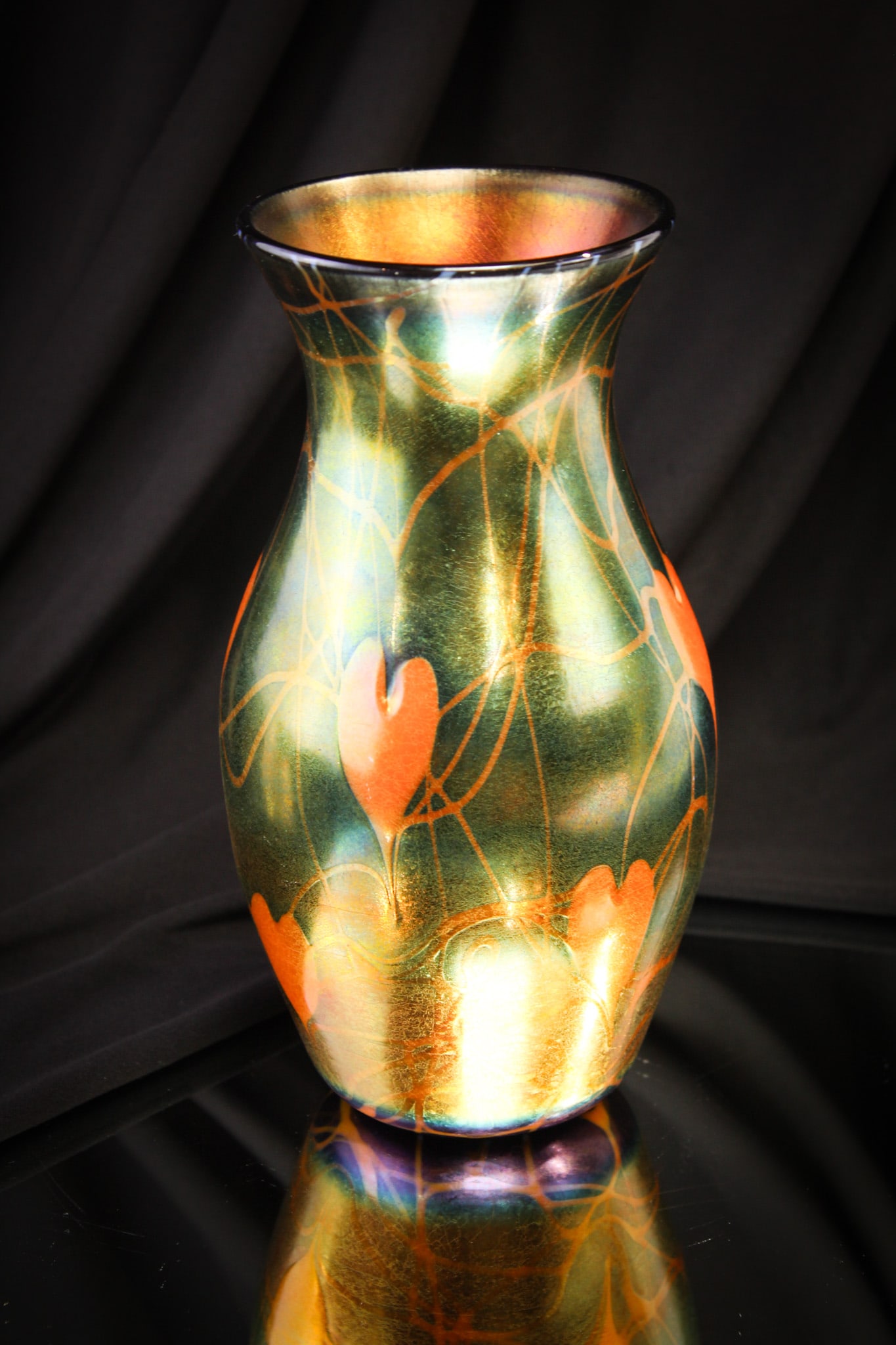 Imperial Freehand Glass Cobalt Irridescent Heart And Vine Vase Auction