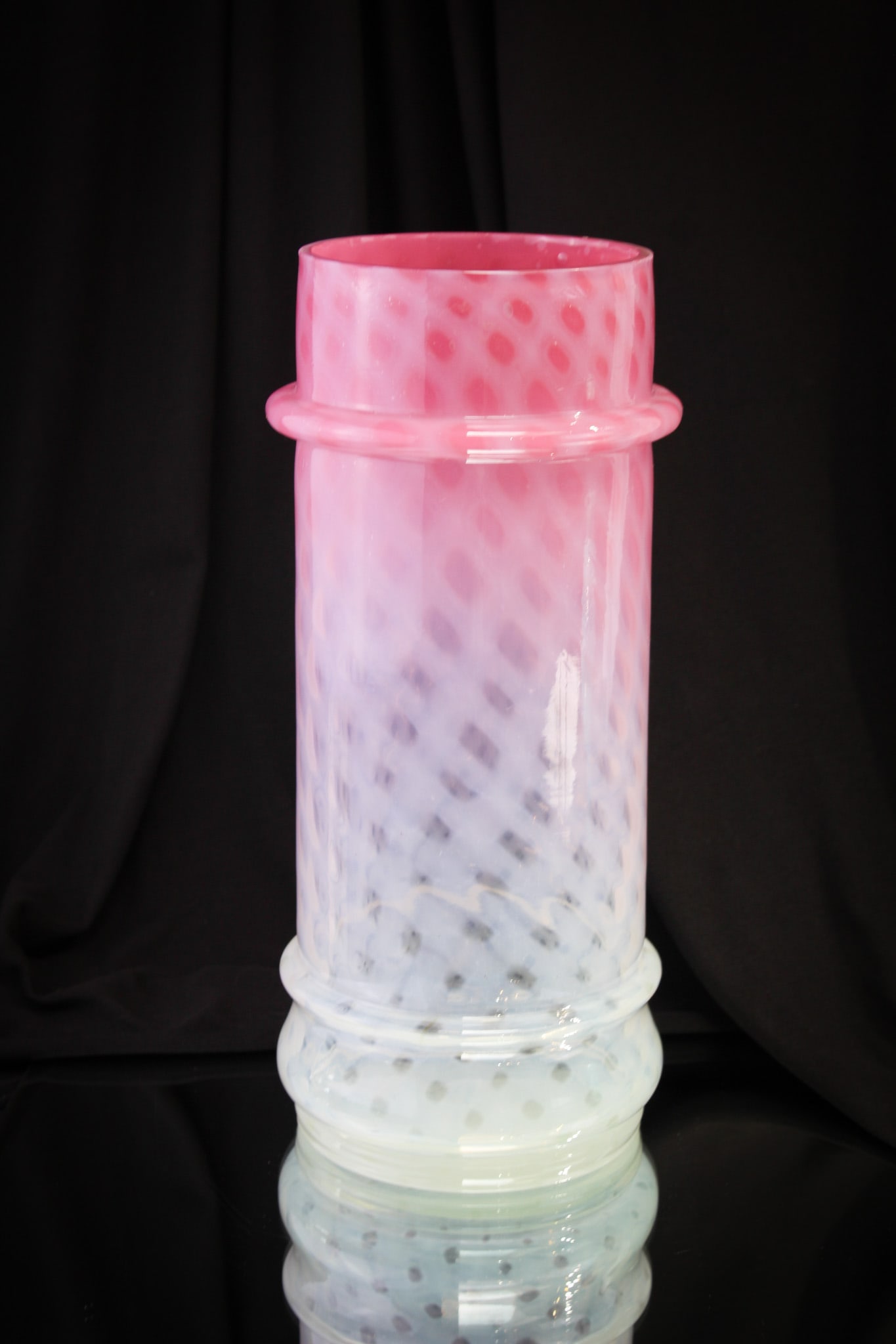 Rare Pink Opalescent Victorian Glass Straw Jar Auction