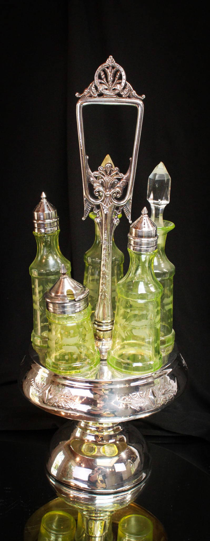 Vaseline Glass Victorian Silverplate Cruet Condiment Castor Auction