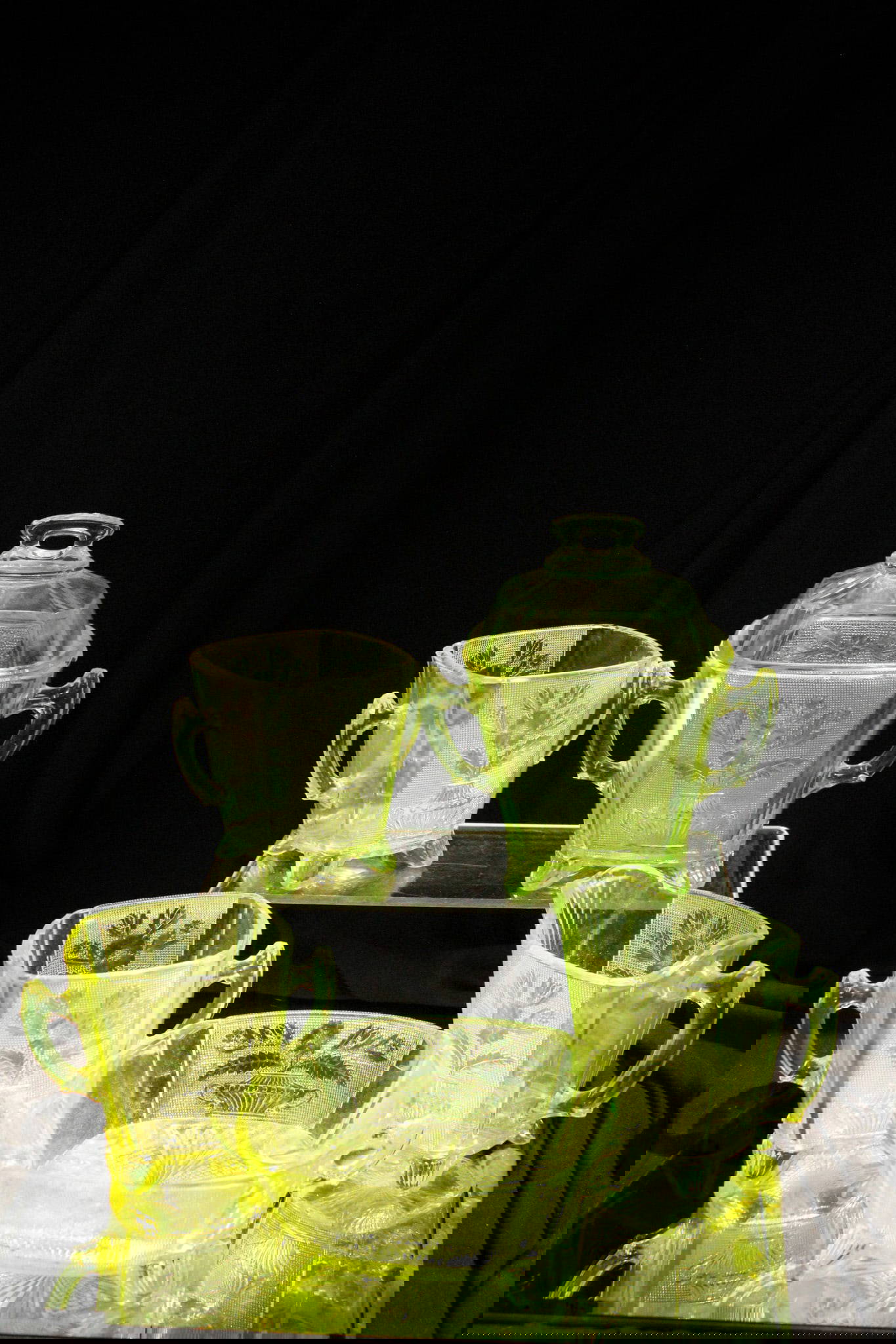 5 Pc Lot Victorian Vaseline Glass Flower Pot Table Set Auction