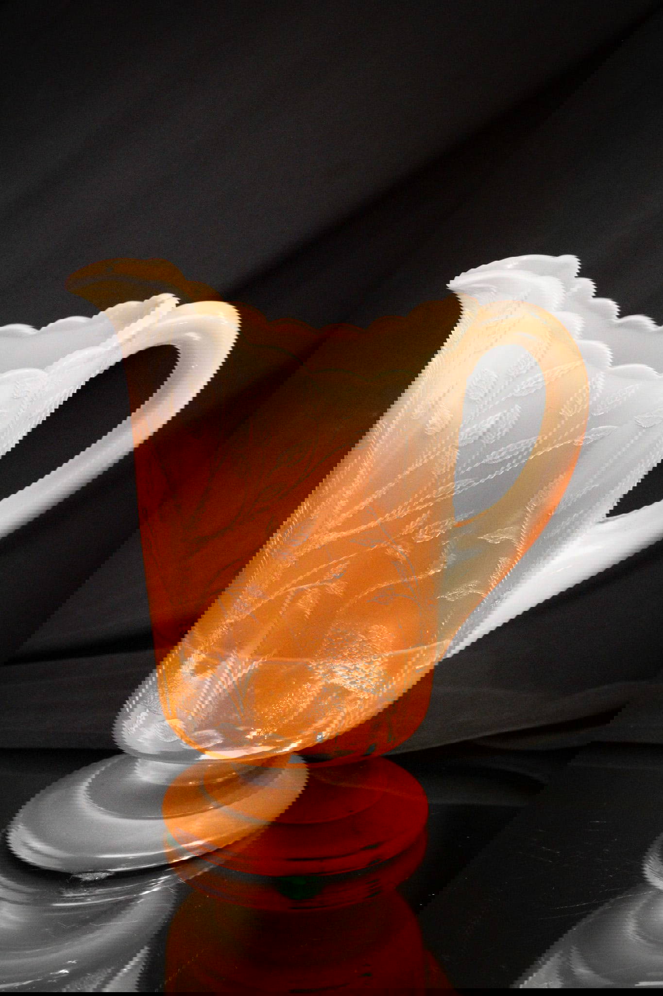 Greentown Chocolate Glass Heron Water Pitcher Auction