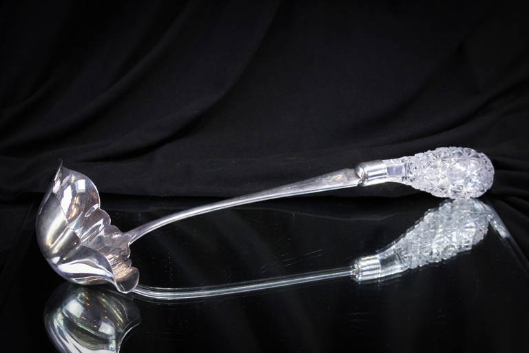 Whiting Mfg. Co. Silverplate Cut Glass Punch Ladle