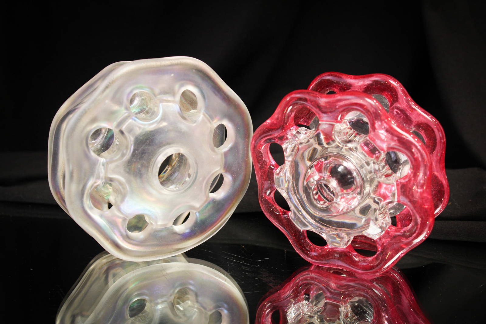 2 Pc Lot Steuben Glass Flower Frogs Gold Ruby & Verre De Soie Auction