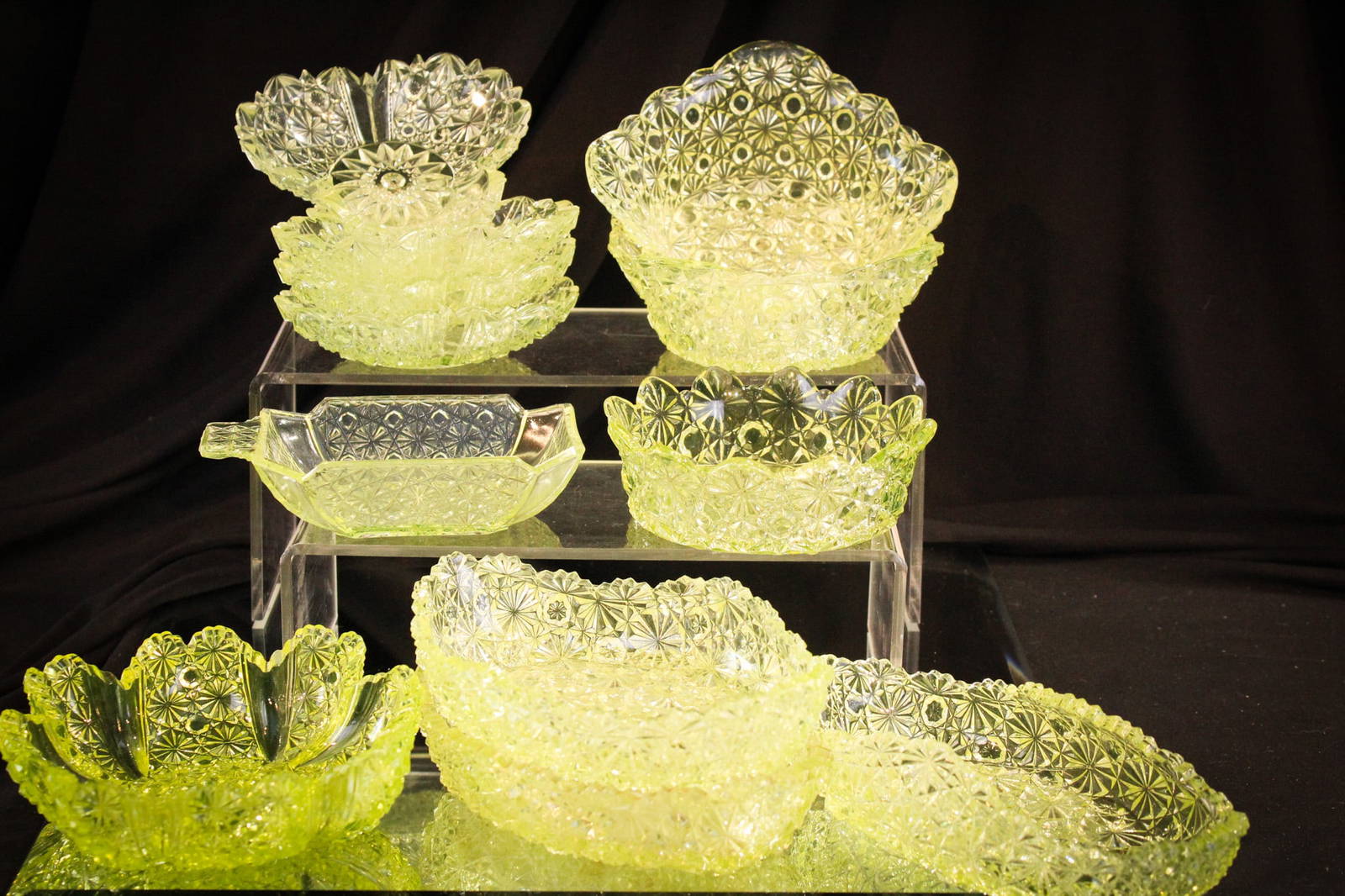 12 Pc Lot Victorian Eapg Vaseline Glass Auction