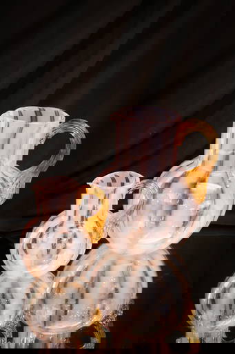 2 Pc Lot Pink Opalescent Wide Stripe Victorian Glass Pitchers