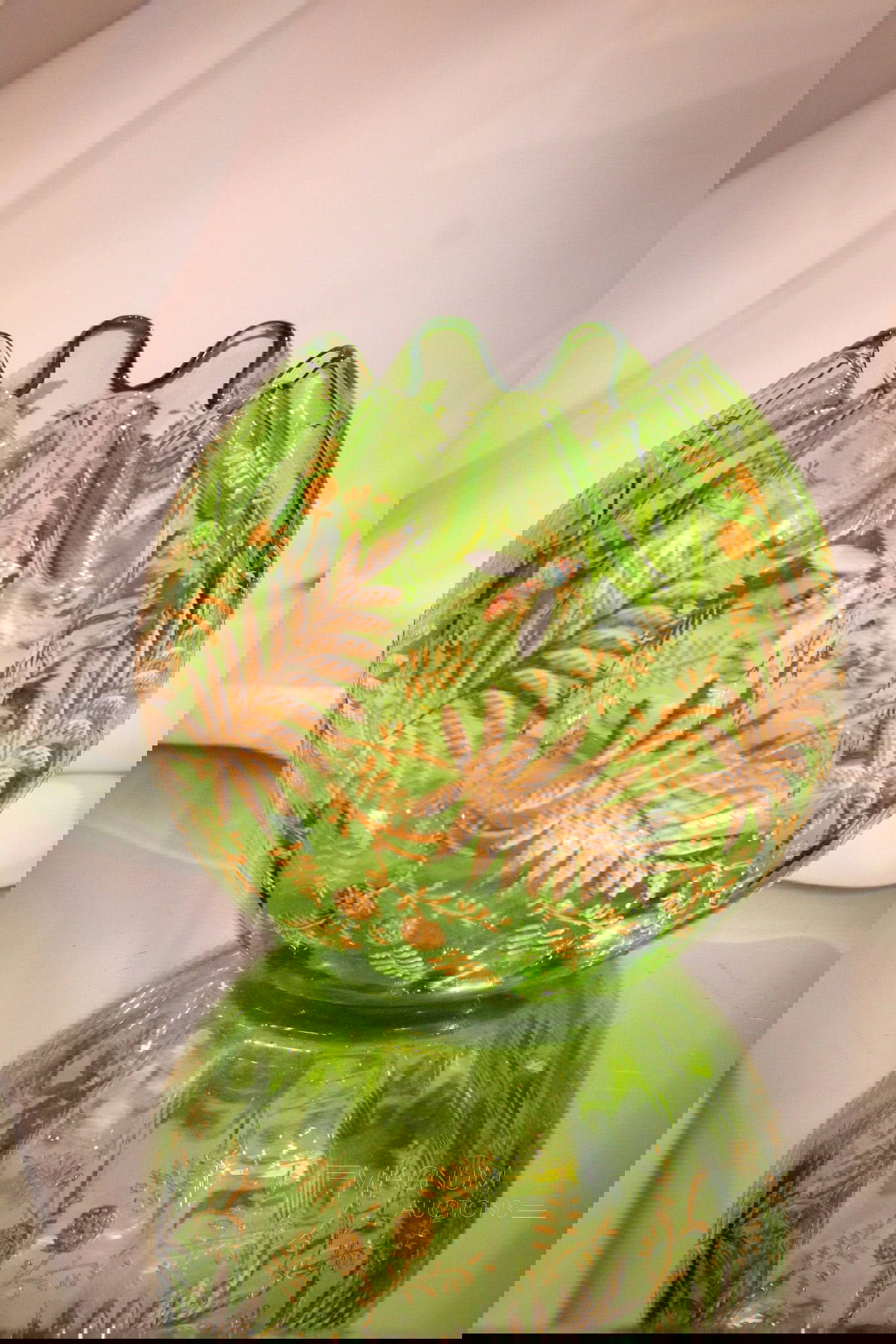 Moser Uranium Glass Victorian Rose Bowl Auction