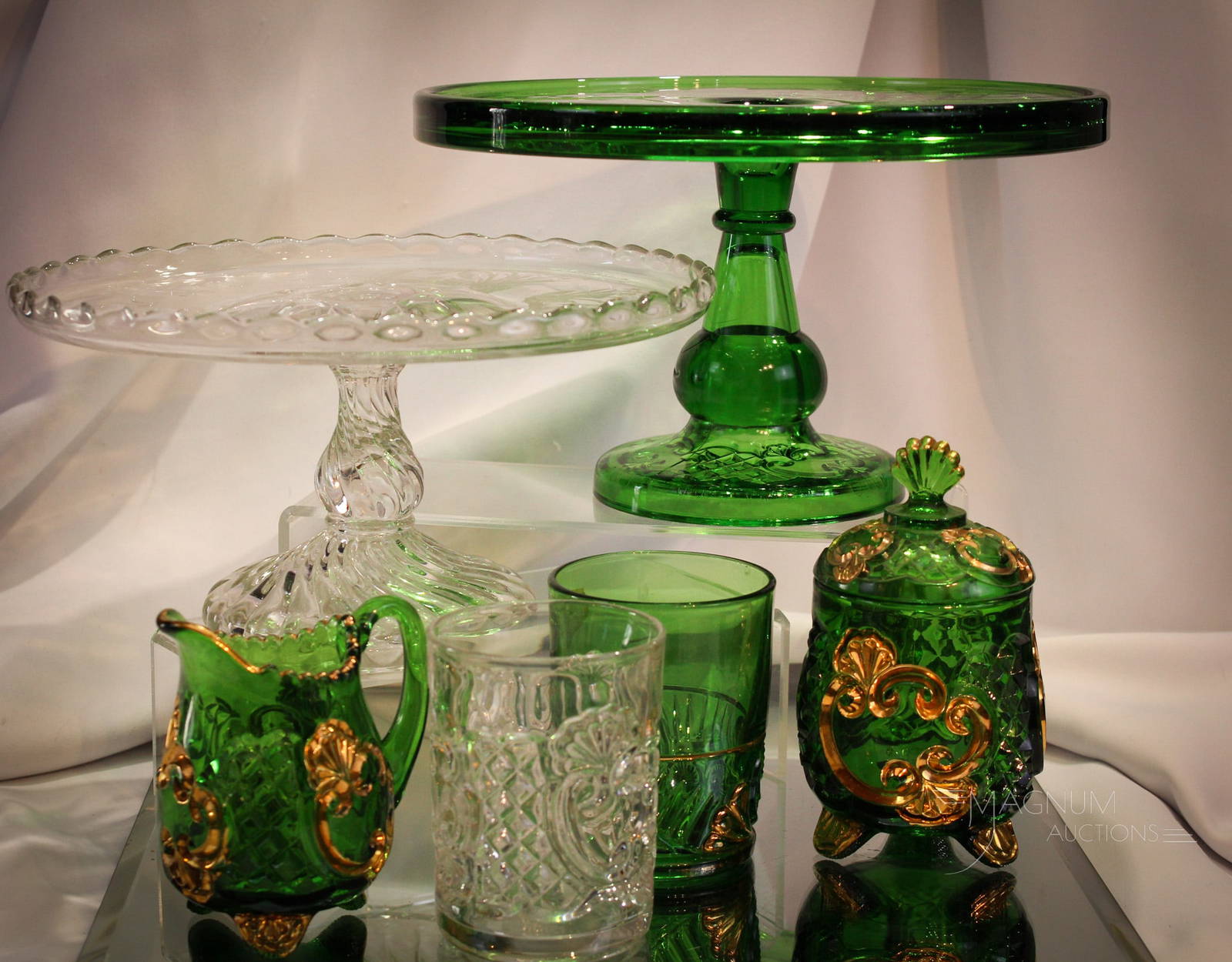 6 Pc Lot Riverside Glass Croesus Cake Stand & More Auction