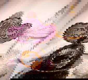 6 Pc Lot Riverside Glass Croesus Cake Stand & More Auction