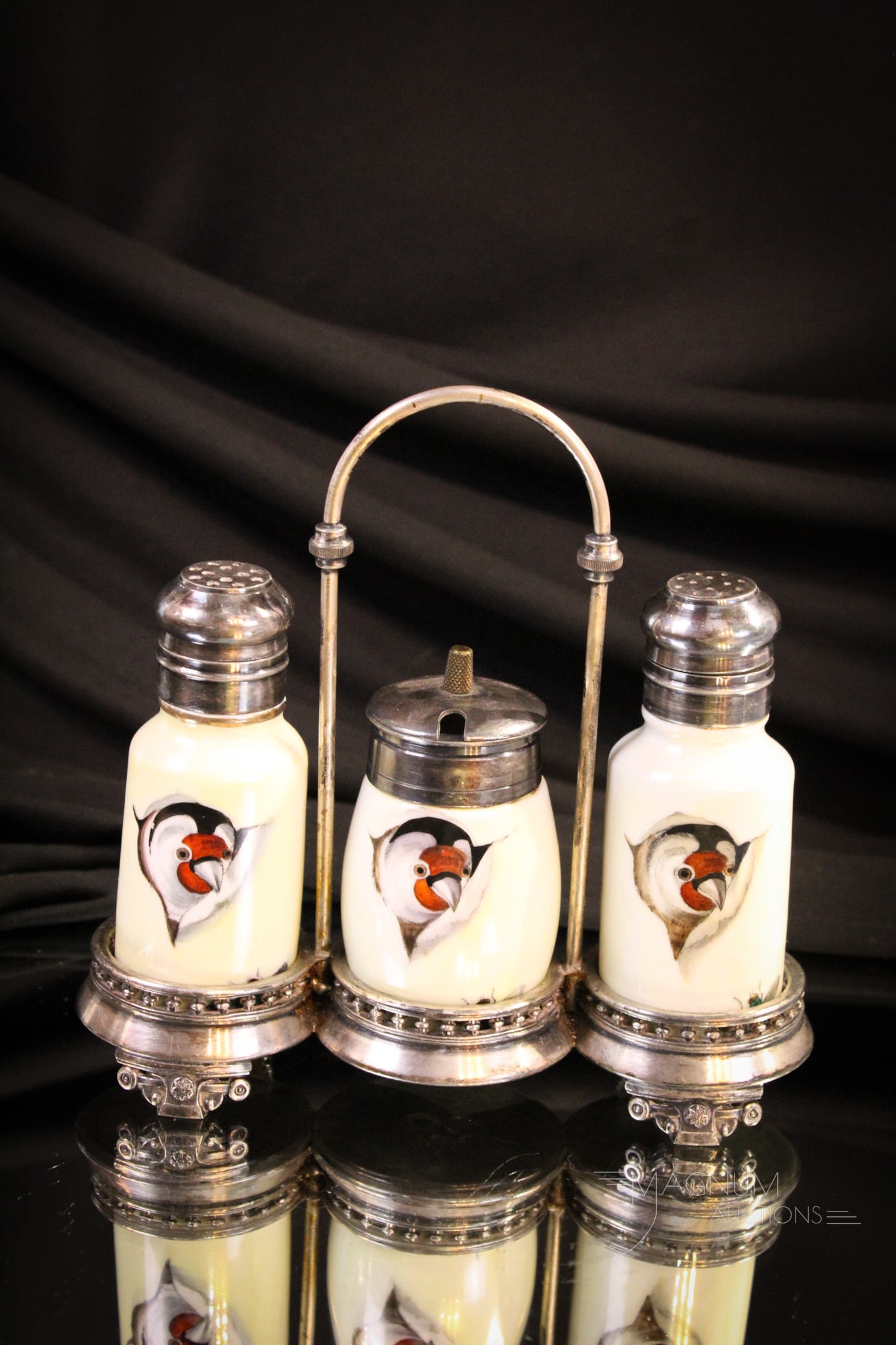 Victorian Meriden Silverplate Porcelain Bird Shaker Condiment Set Auction