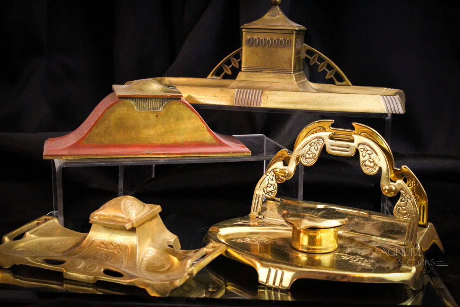 4 Pc Lot Victorian Inkwells Auction