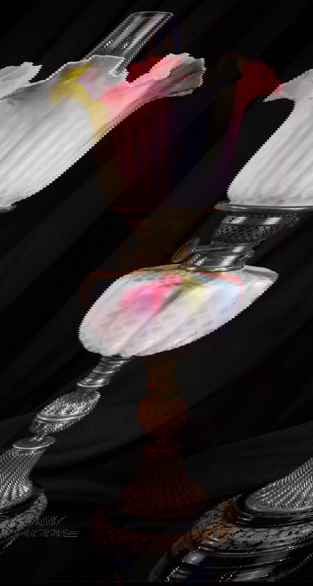 Rare Victorian Rainbow Mother Of Pearl Victorian Glass Banquet Oil Lamp ...