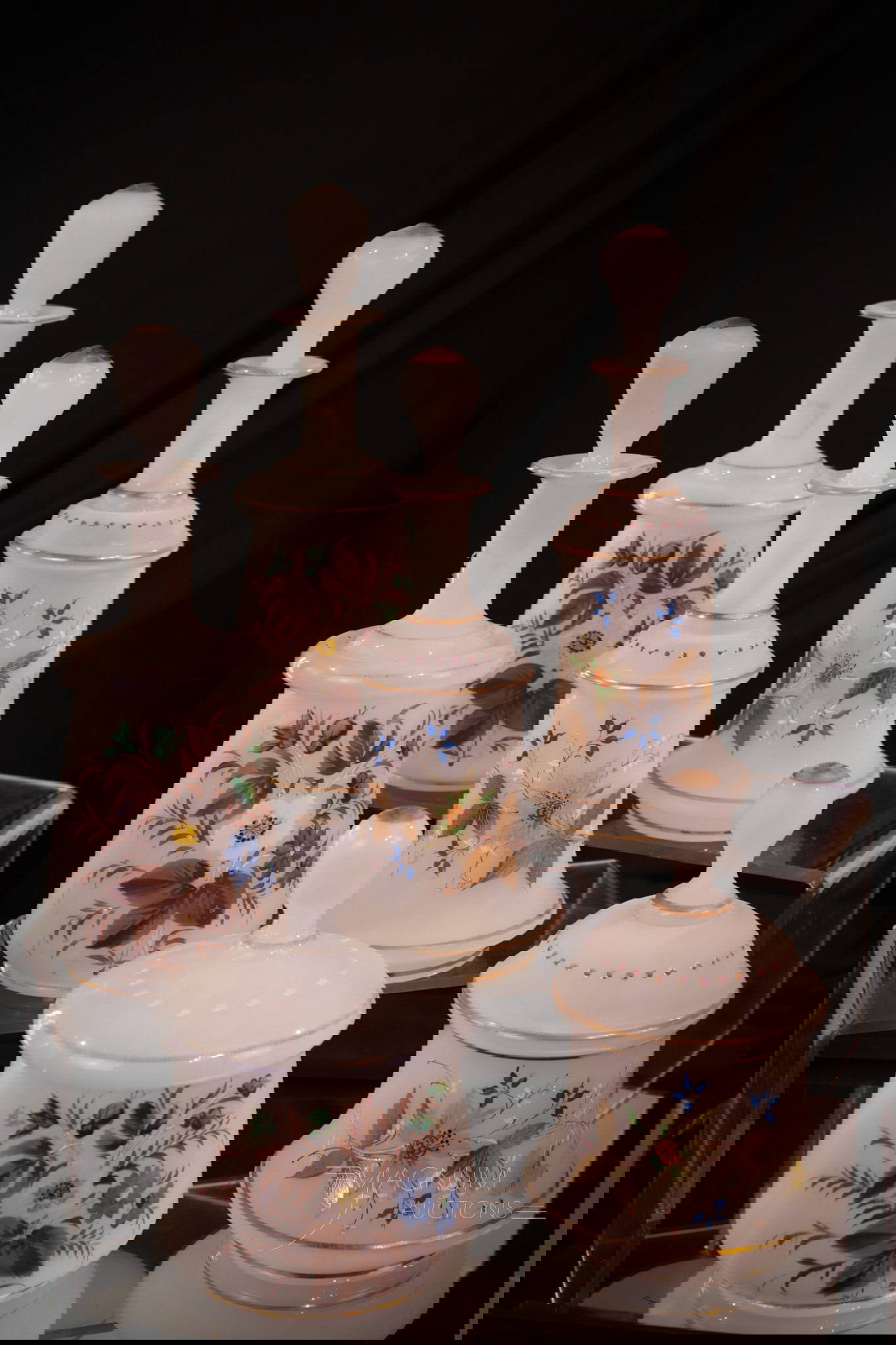 2 Pc Lot Victorian Enameled Gilt Glass Vanity Perfume Cologne Castor Sets Auction