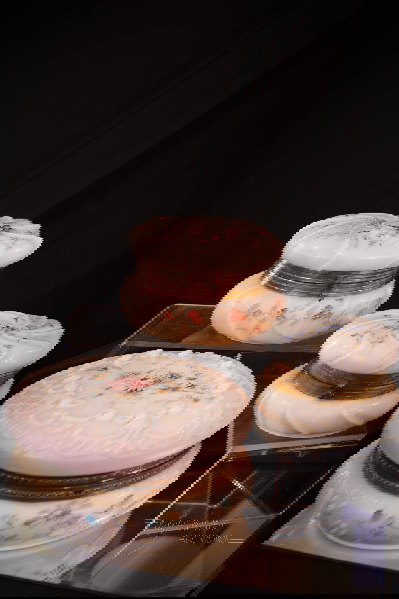 3 Pc Lot Wavecrest Victorian Glass Dresser Boxes Auction