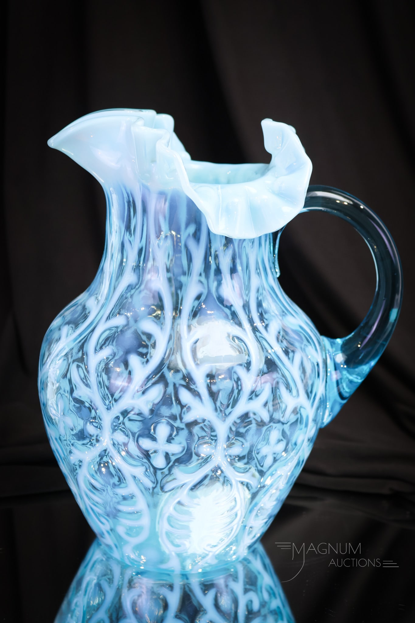 Northwood Blue Opalescent Victorian Glass Spanish Lace Water Pitcher ...