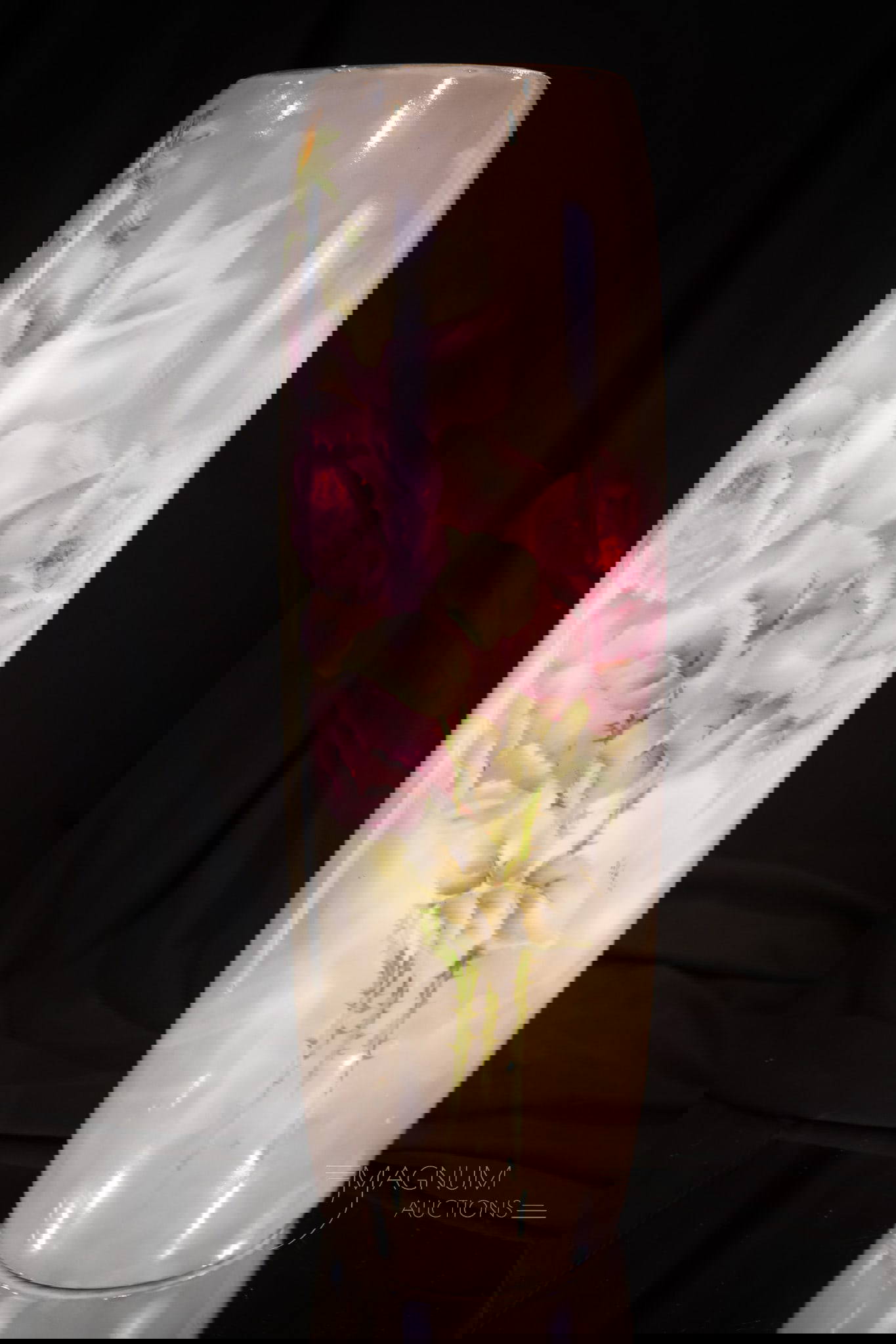 Limoges Hand Painted Porcelain Roses 16" Cylinder Vase Auction